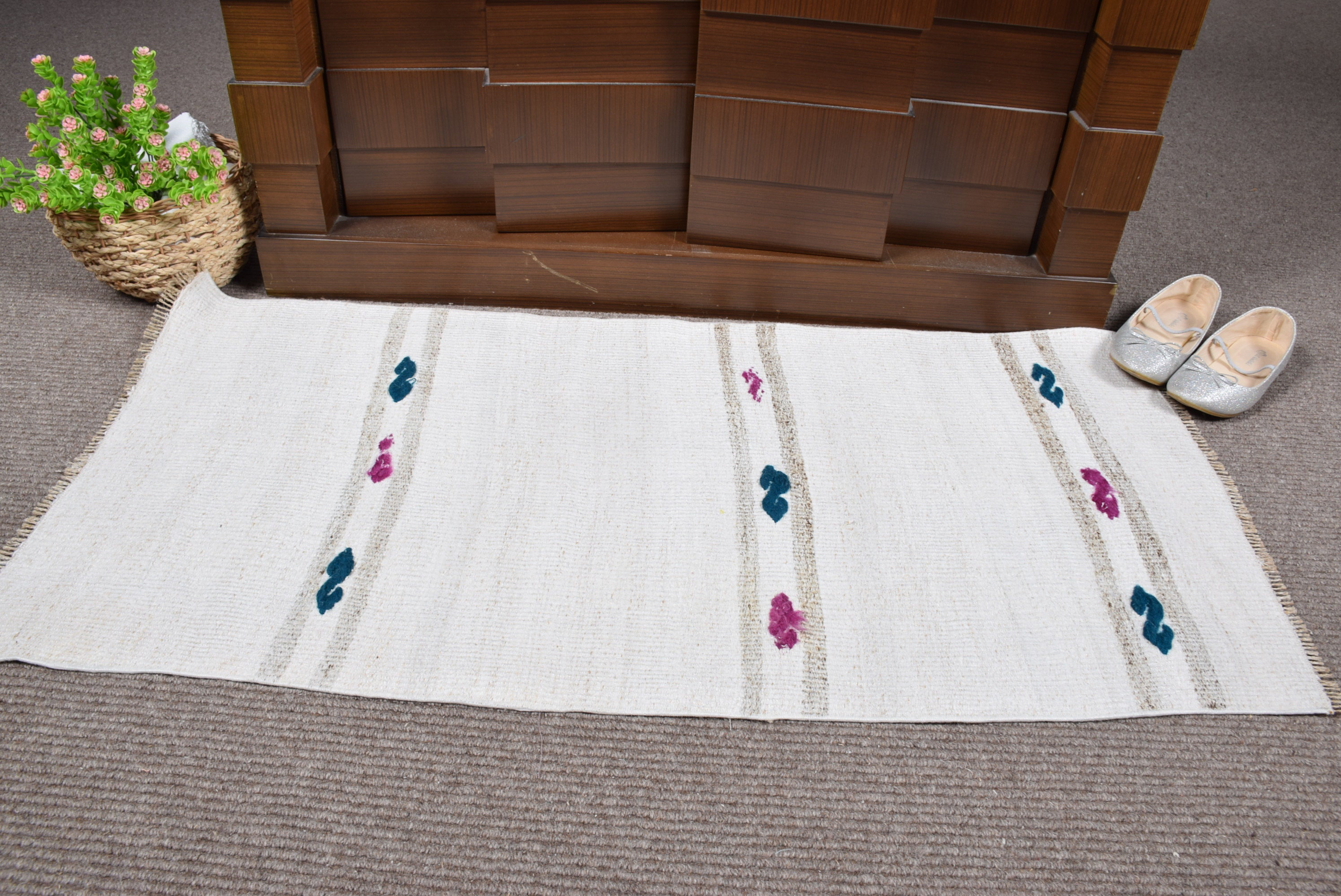 Union Rustic Handwoven Turkish Door Mat in Cream with Blue Accents for ...