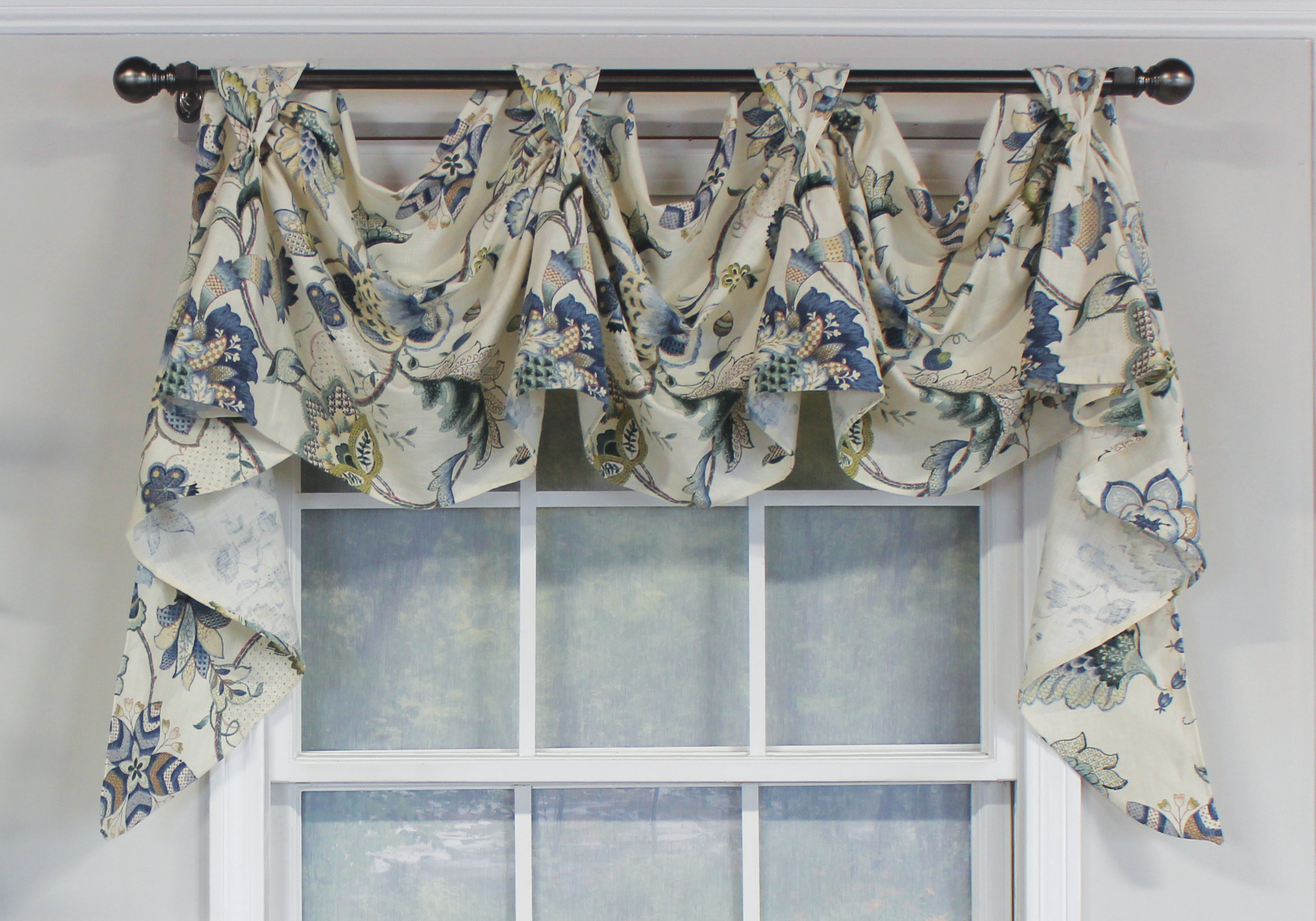 RLF Home Ophelia Iris Blue 3-Scoop Victory Swag Windows up to 45" W ...