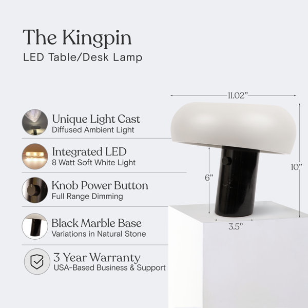 Brightech Kingpin 10" Modern LED Table Lamp With Marble Base & Dimmer ...