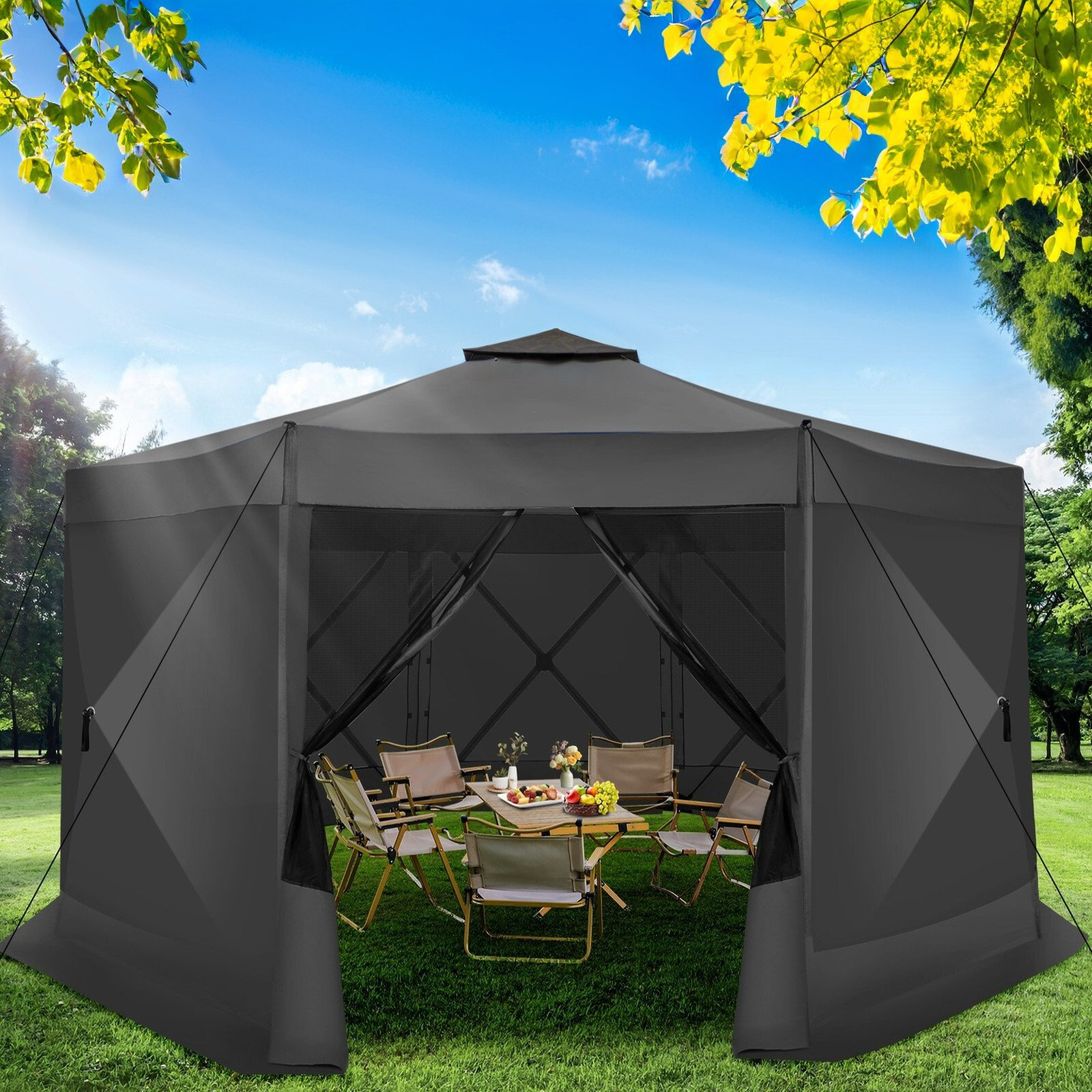 TOOLUCK 15x15 Screen Room with Mosquito Netting, Hub Tent Instant ...