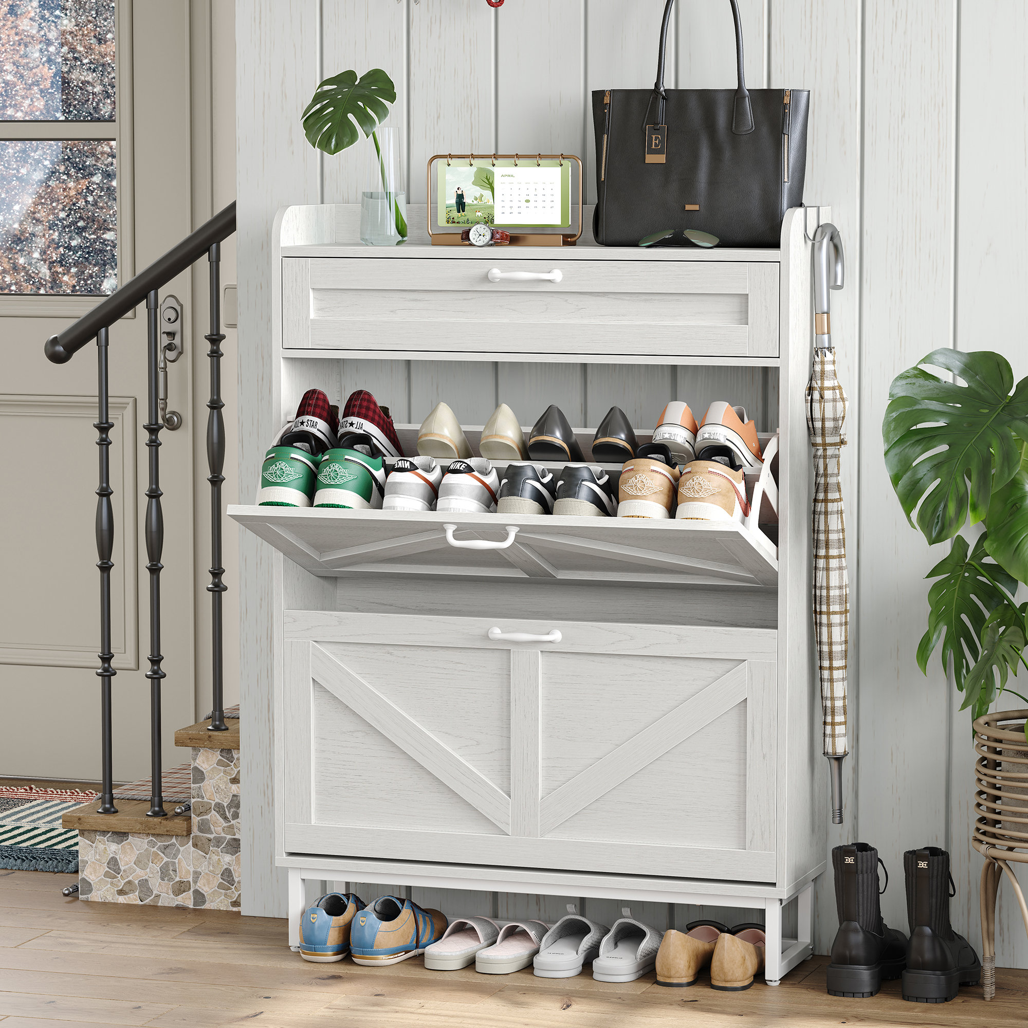 Gracie Oaks 16 Pair Shoe Storage Cabinet with Drawer,Farmhouse Shoe ...