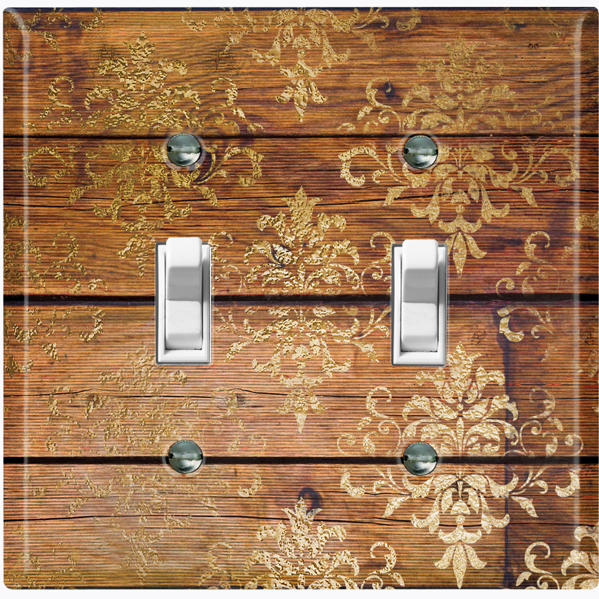 WorldAcc Brown Damask Wood Flower Leaves Print Toggle Light Switch ...