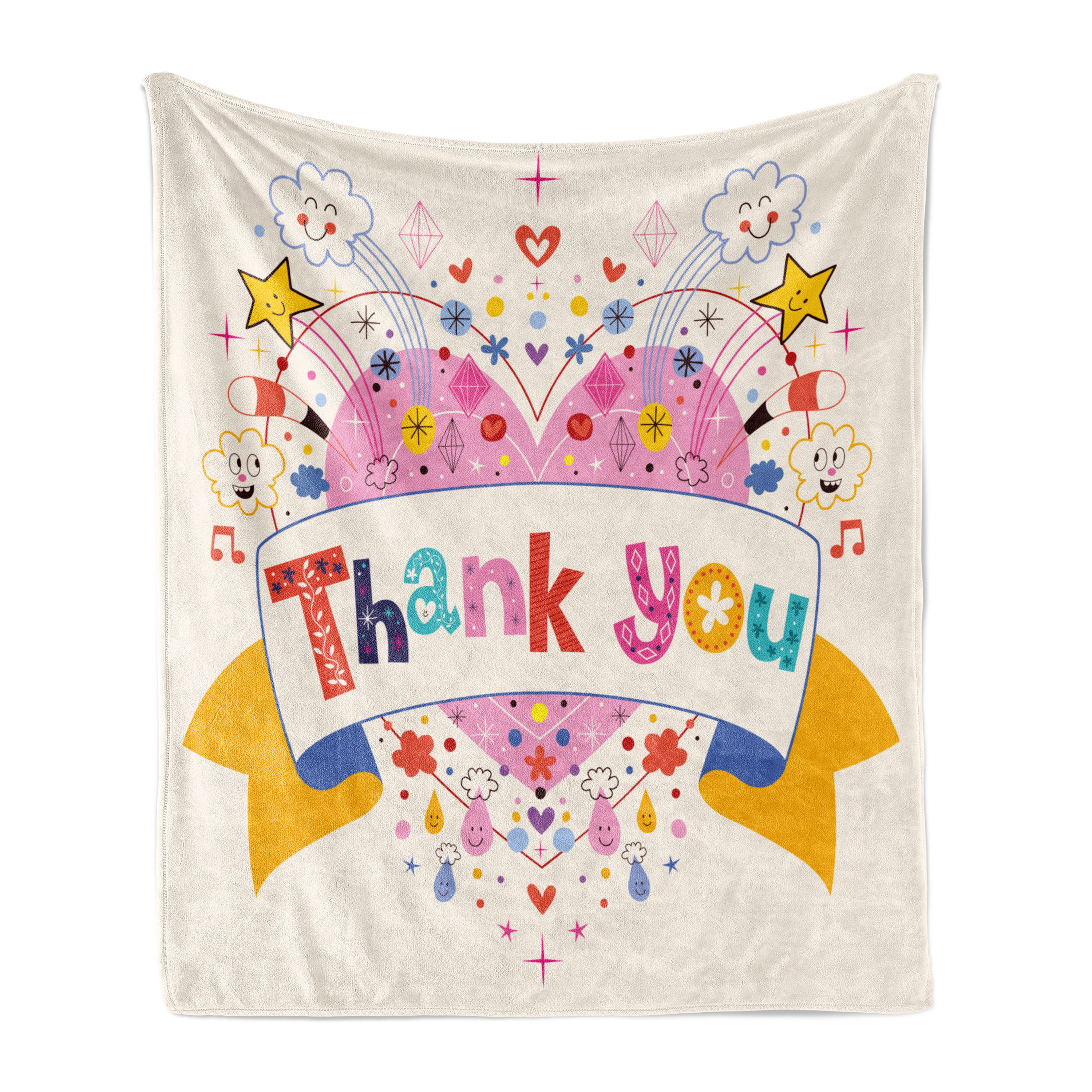 Ambesonne Thank You Fleece Throw Blanket Heart Stars and Clouds ...