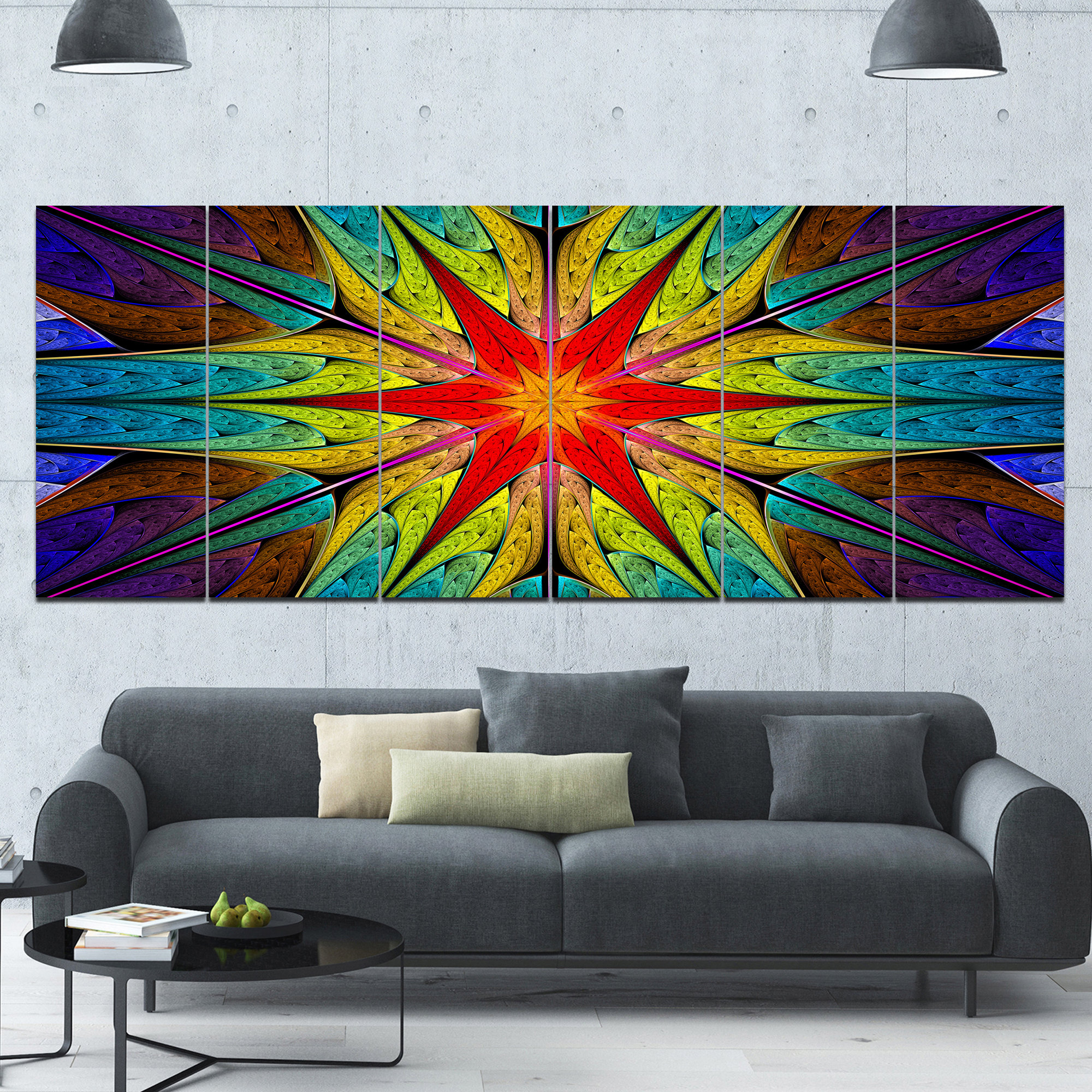 Design Art 'Stained Glass with Bright Red Star' 6 Piece Graphic Art ...