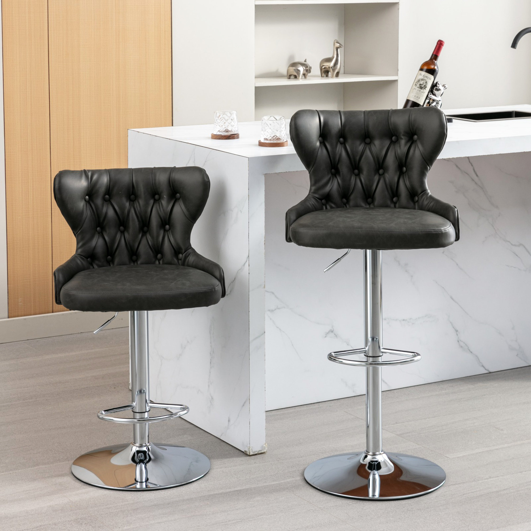 Dakota Fields Swivel PU Barstools Adjusatble Seat Height, Modern ...
