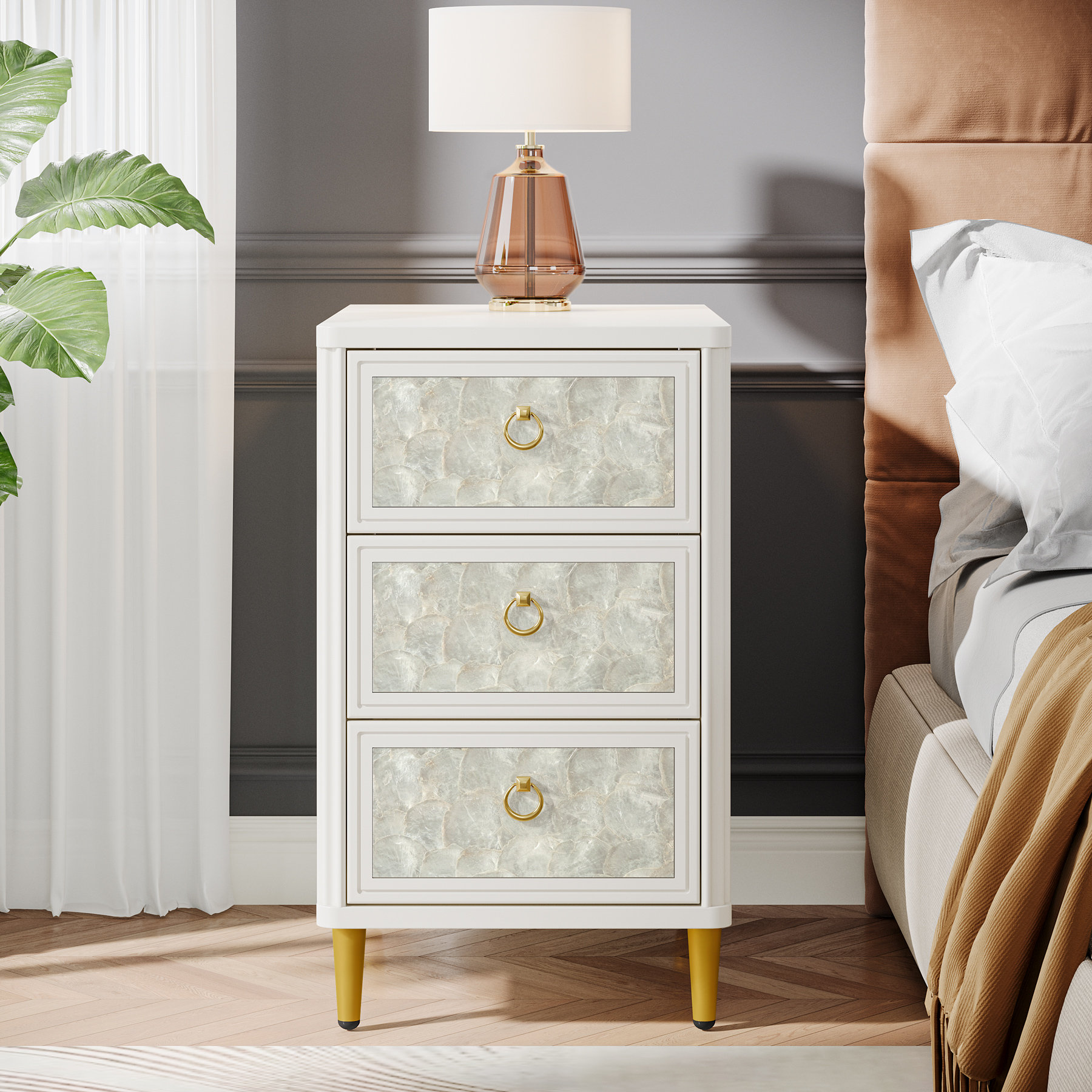 Mercer41 Nightstand With 3 Storage Drawers, Modern White Bedside Table ...