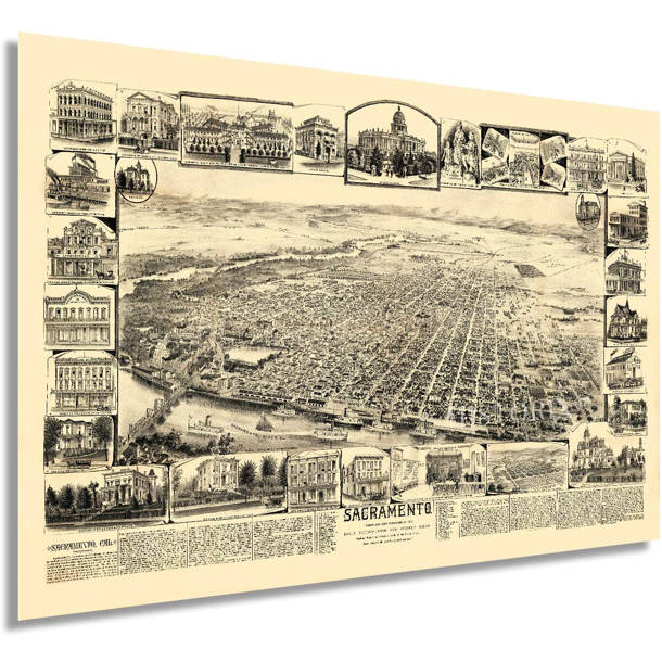 HISTORIC PRINTS HISTORIX Vintage 1890 Sacramento California Map Poster ...