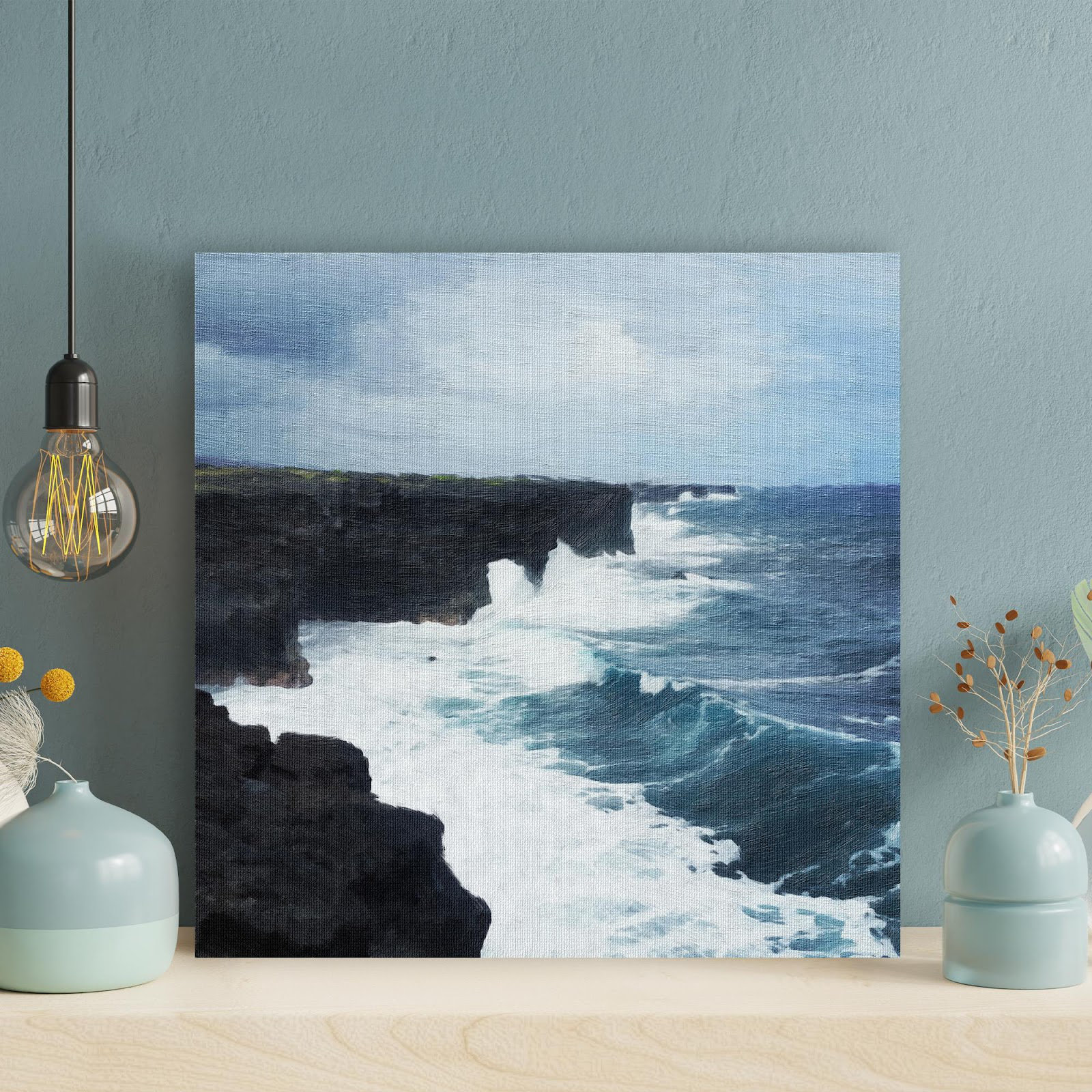 Rosecliff Heights Waves Crashing On Stone - 1 Piece Square Graphic Art ...