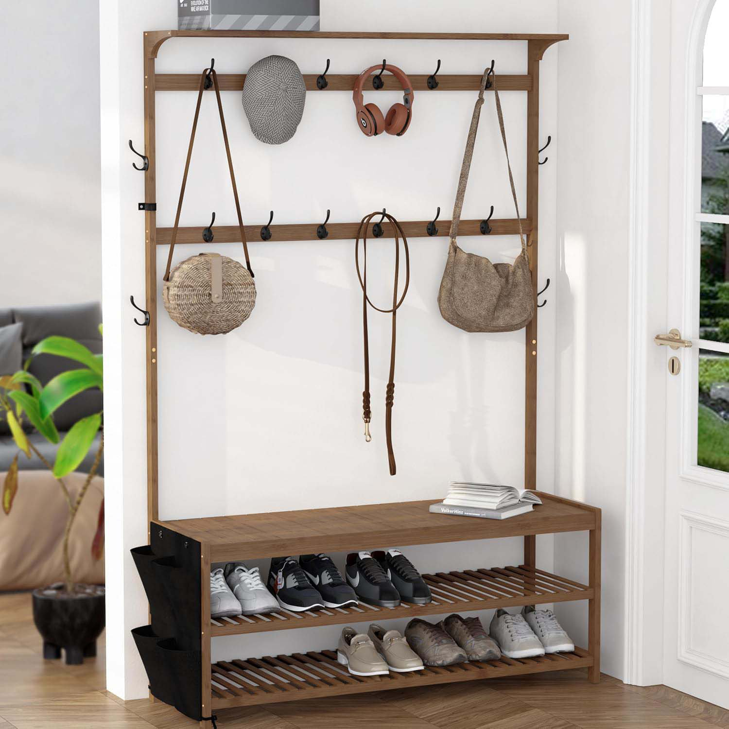 Rebrilliant Hall Tree With Shoe Bench Entryway Bench With Coat Rack 6 ...