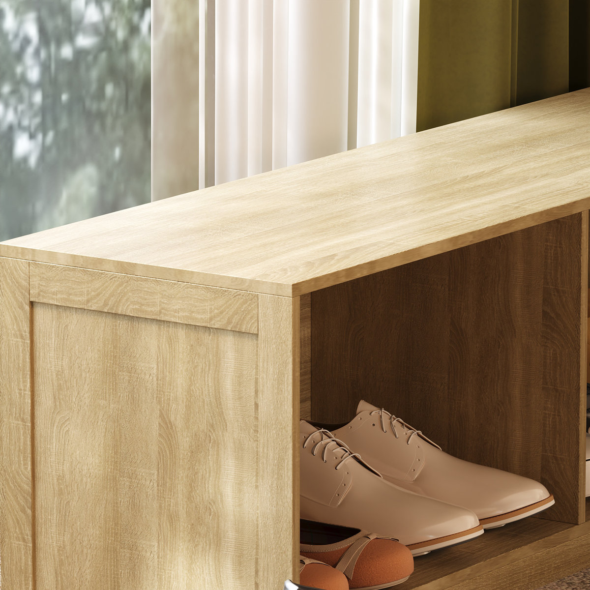 Latitude Run® Corner Wooden Bench With Storage Compartments For Shoes ...