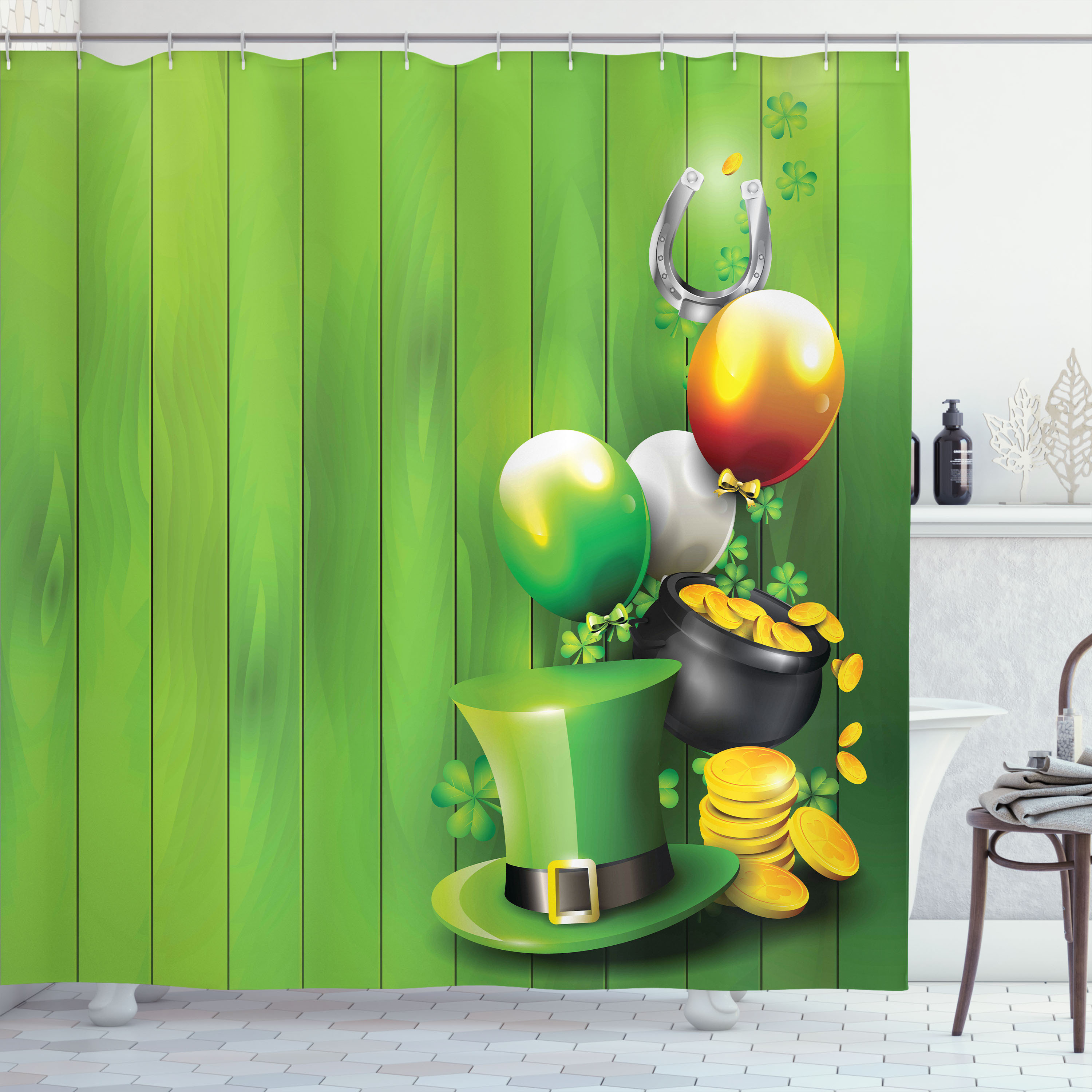 17 Stories Irish Shower Curtain Shamrock Lucky Clovers Art Fern Green ...