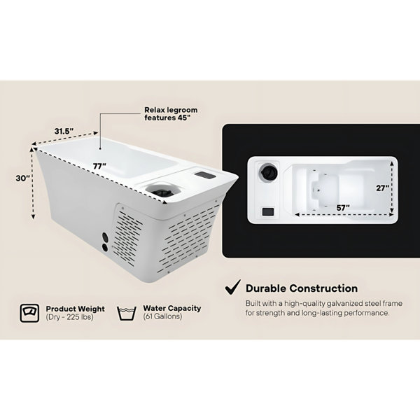 LifeTrend Alta 1 Person Compact Cold Plunge Ice Bath Tub with Built-in ...