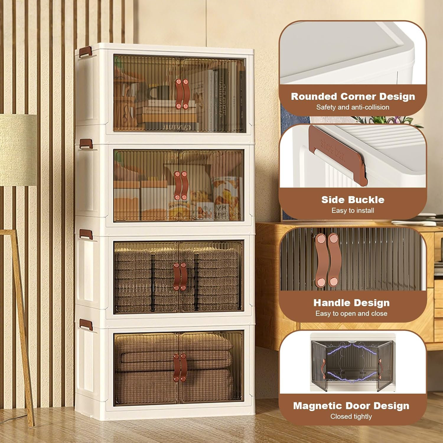 Ebern Designs Plastic Stackable Storage Bins, 4 Pack 72QT Folding ...