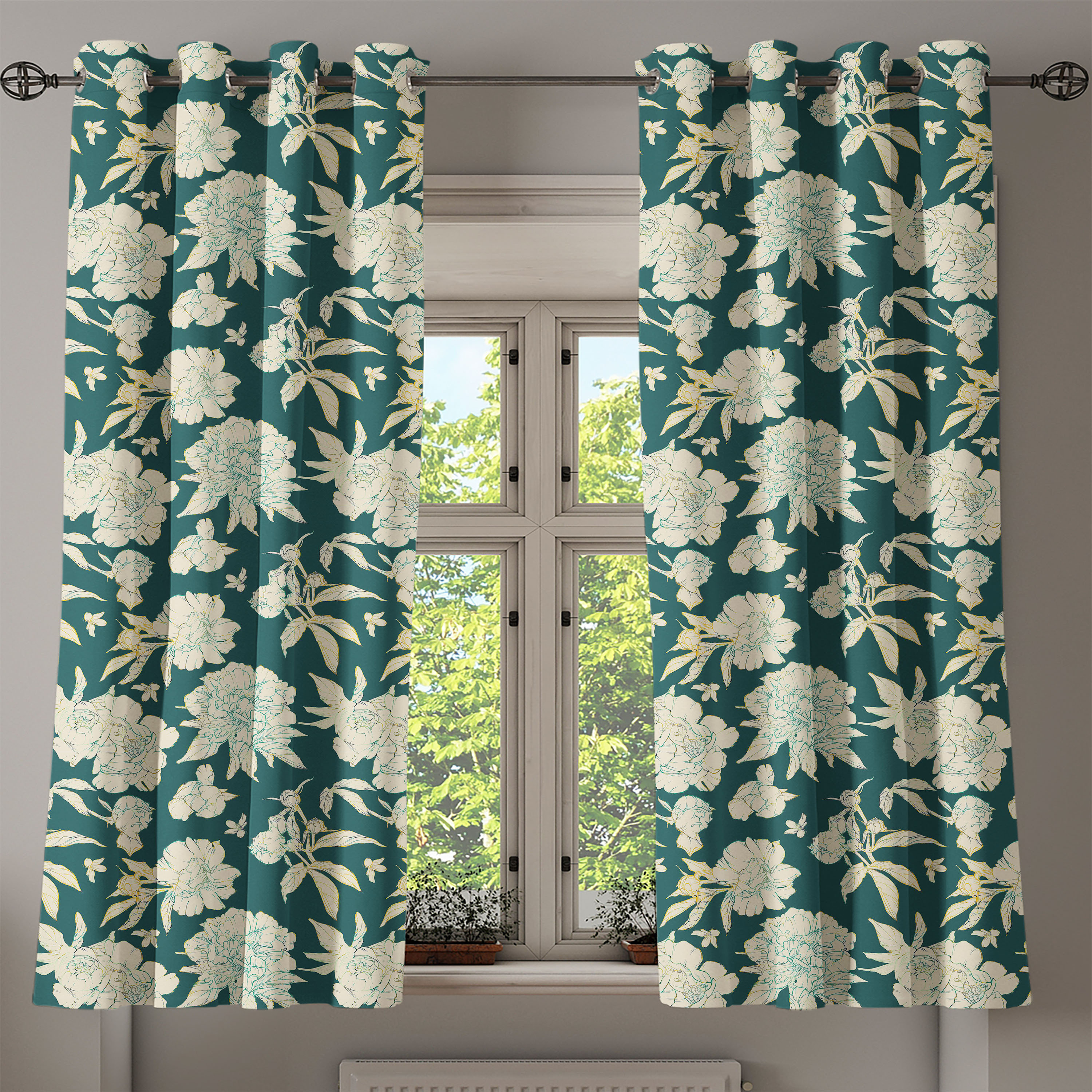 Red Barrel Studio® Floral Grommet Curtain Rose Pattern Forest Like Art ...