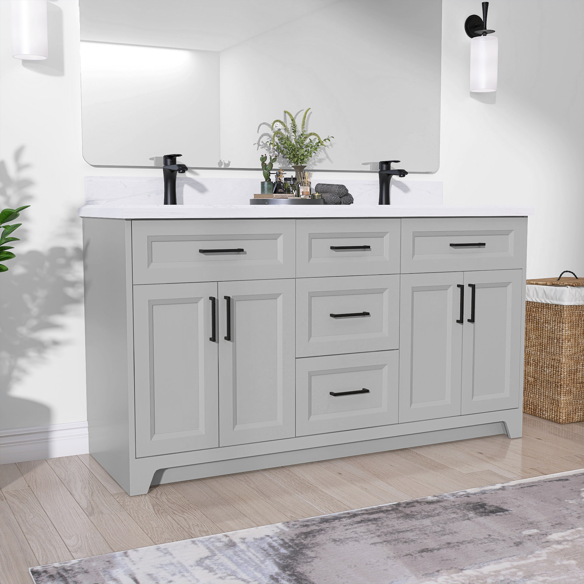 Ogonbrick Bathroom Vanity Base Solid Wood 60'' Double Bathroom Vanity ...