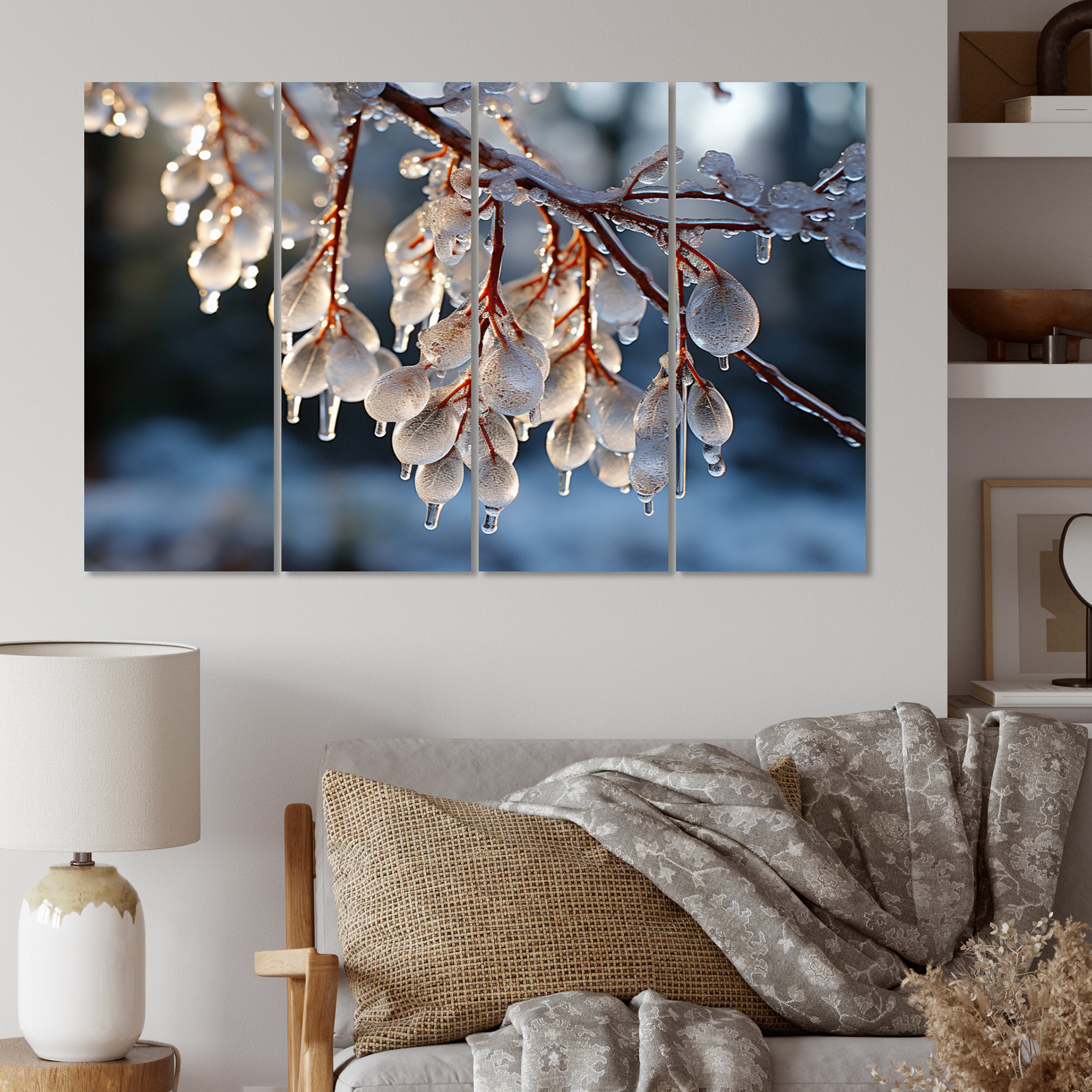 Ebern Designs Icy Tree In Winter I On Canvas 4 Pieces Print | Wayfair