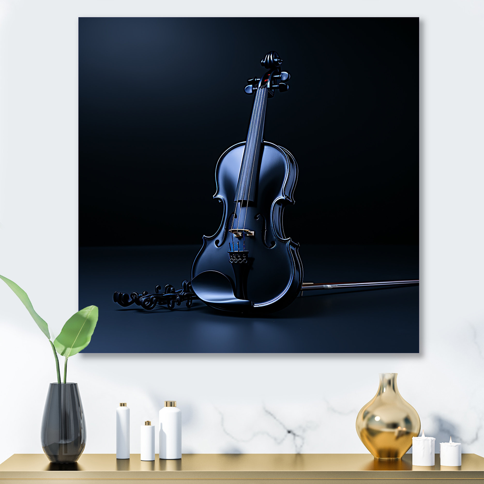Latitude Run® Minimalist Ebony Violin Vibrations I - Fruits Metal Wall ...