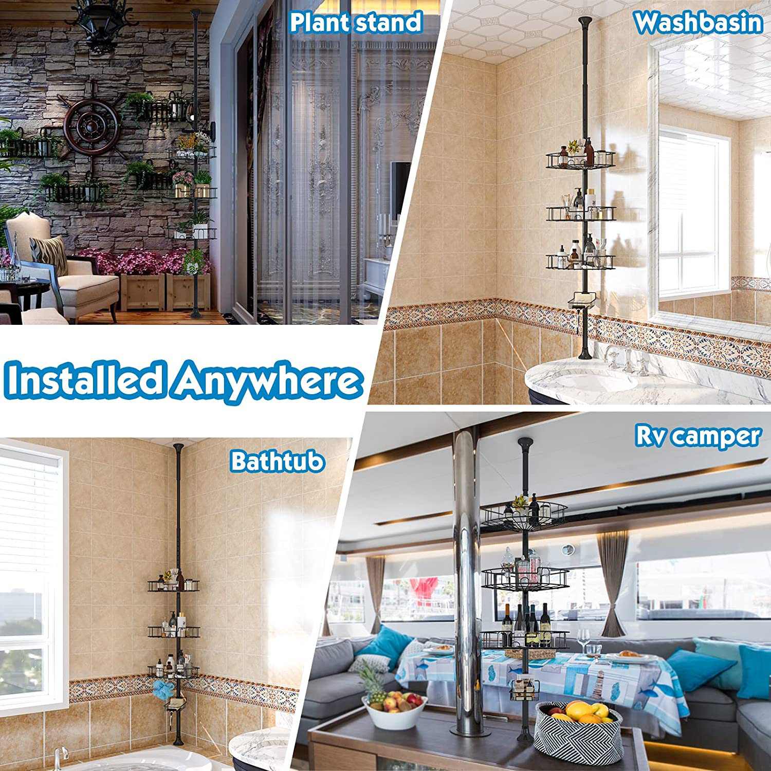 Rebrilliant Tension Shower Caddy, Stainless Steel Tension Pole Shower ...