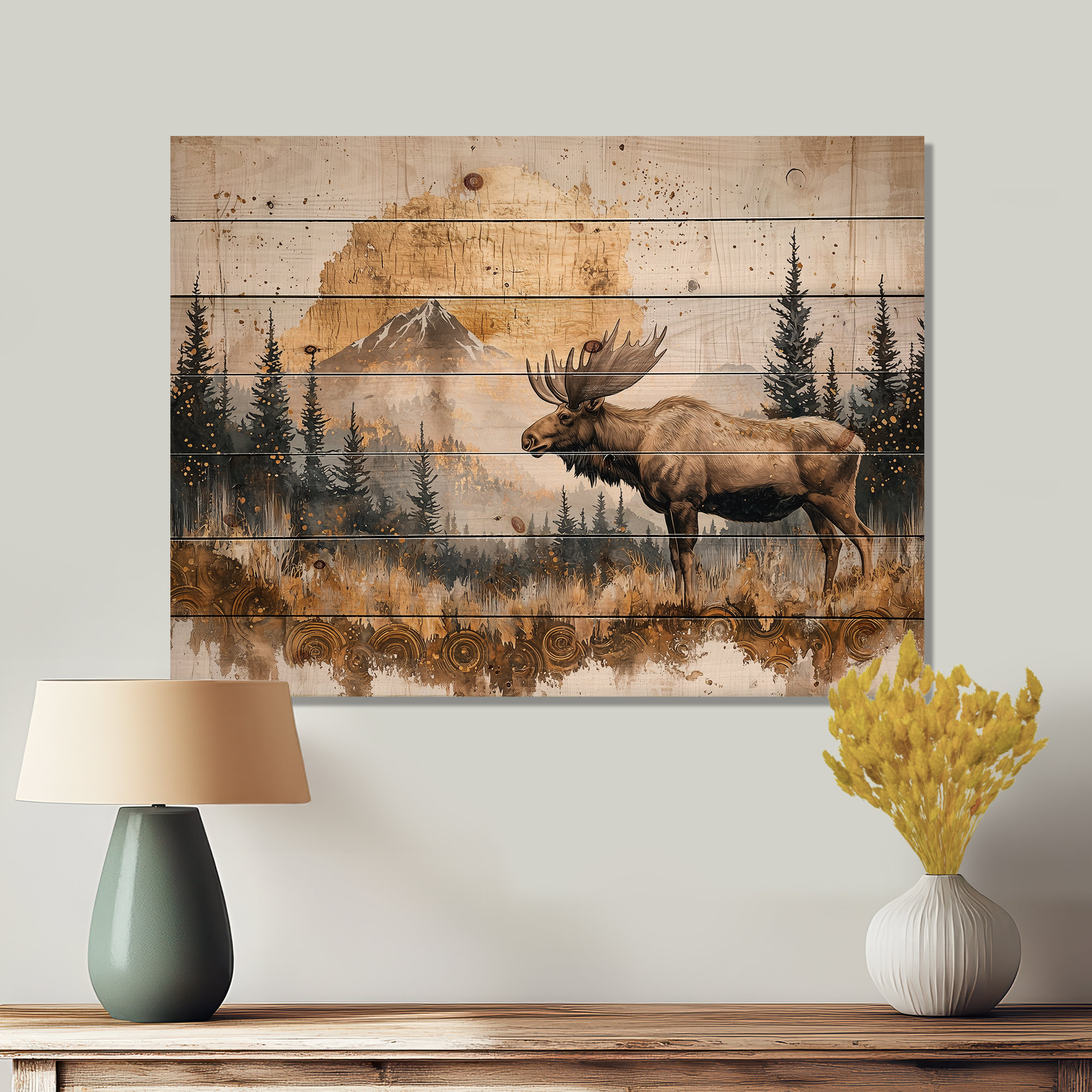 Ophelia & Co. Golden Moose In The Winter Landscape I - Moose Wood Wall ...