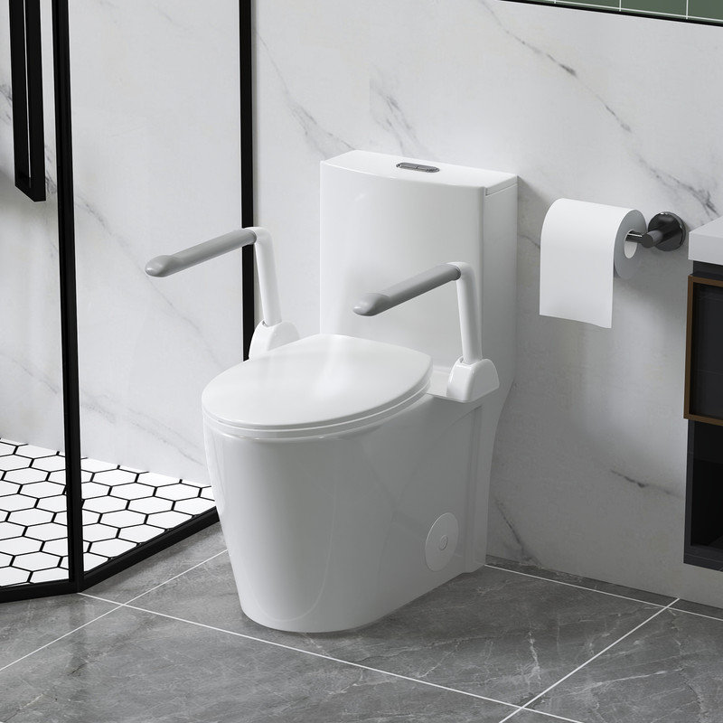 J&S HOME Compact One Piece Toilet with Armrest, Elongated Toilet with ...