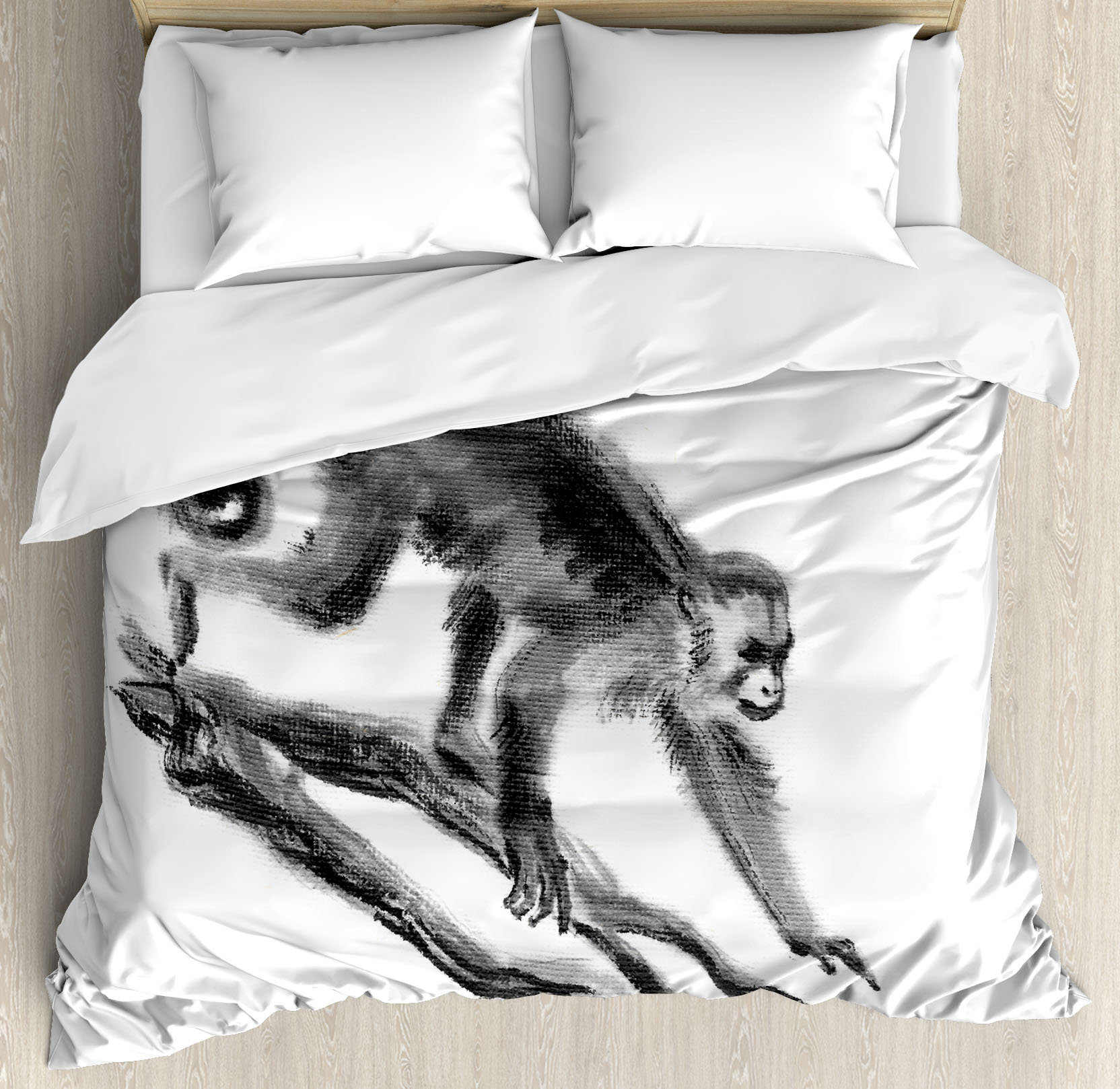 Ambesonne Animal Sketchy Style Monkey on Branch Exotic Creature in ...