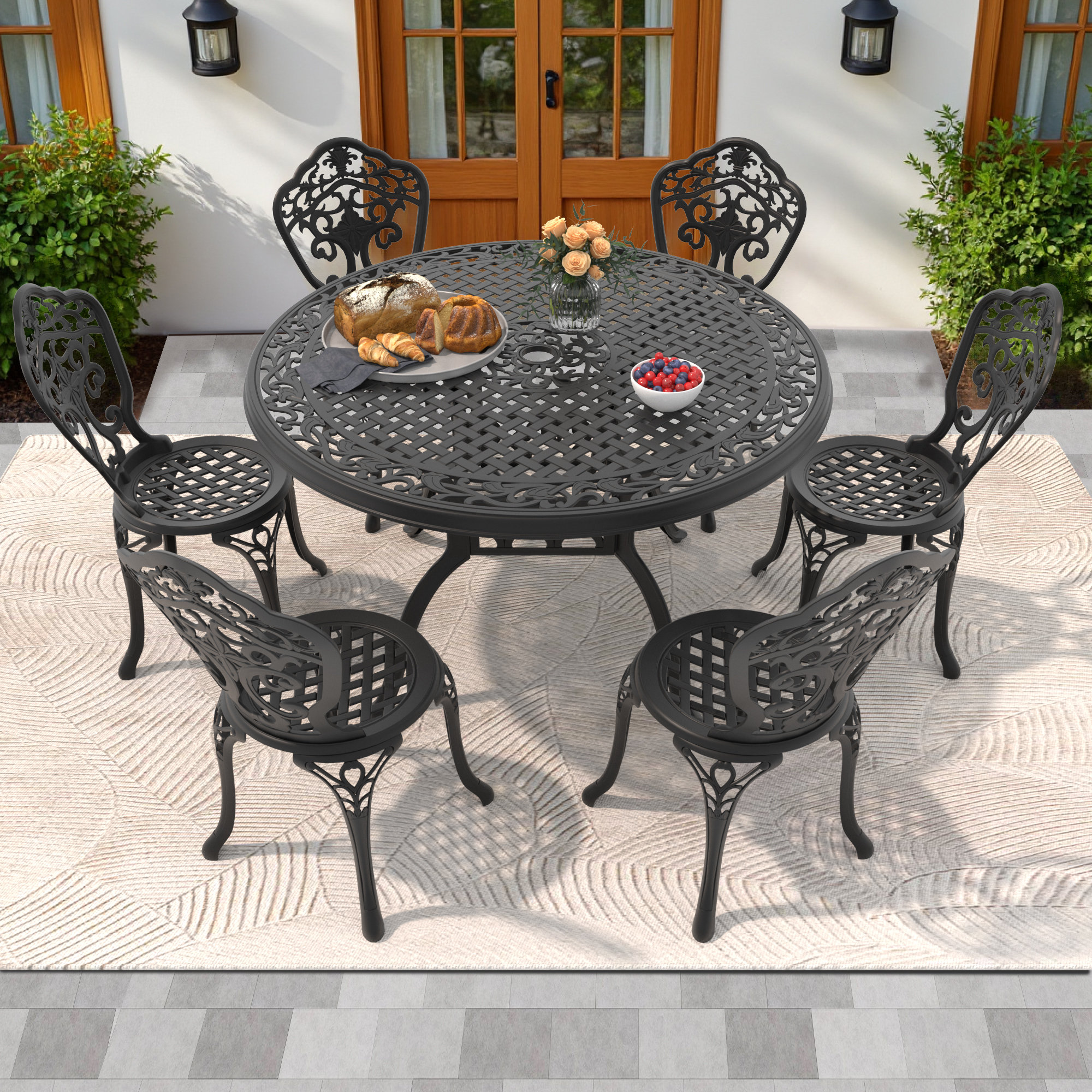 Bloomsbury Market 47.24-inch Round Table Outdoor Cast Aluminum Dining ...