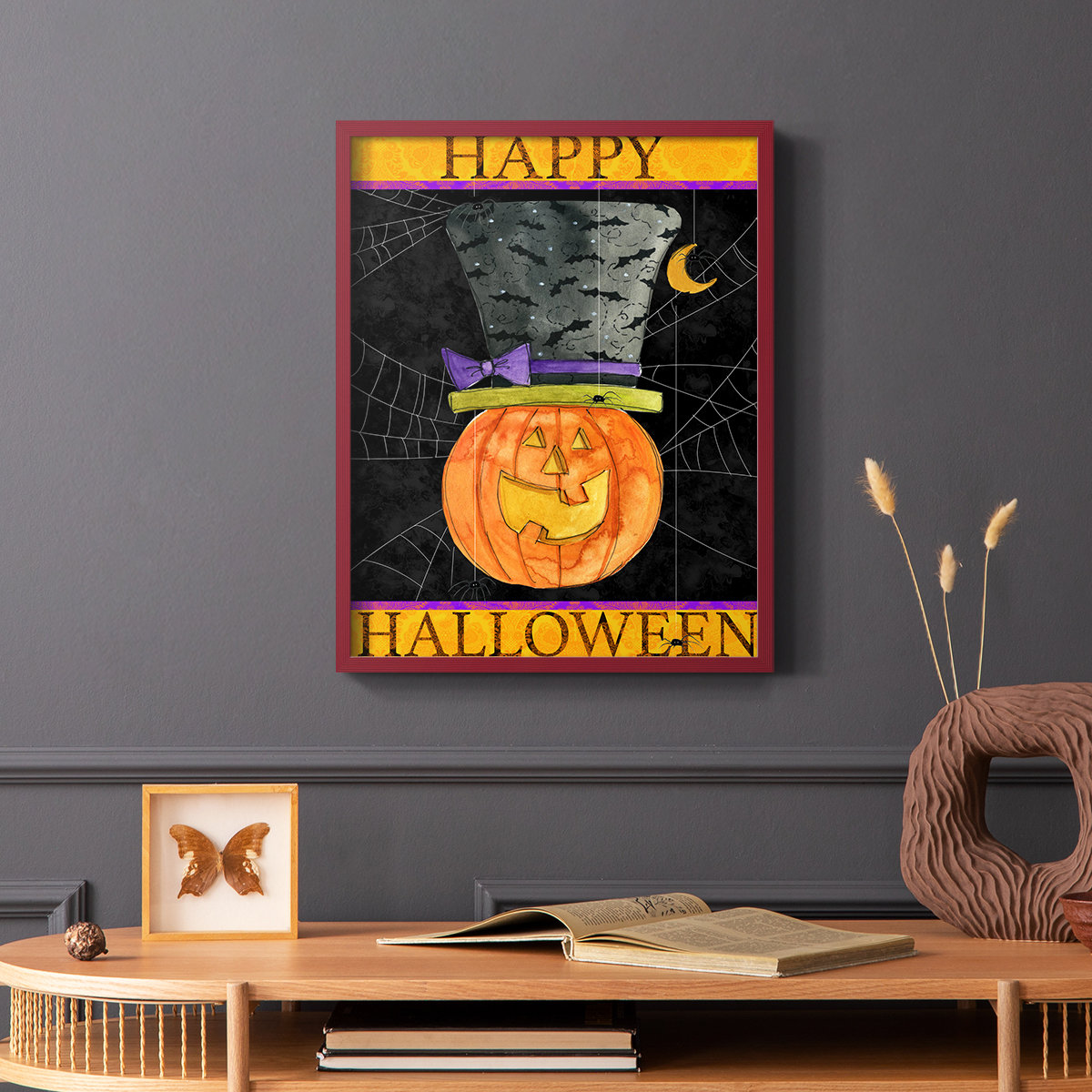 The Holiday Aisle® Happy Halloween Framed Print - Solid Wood | Wayfair