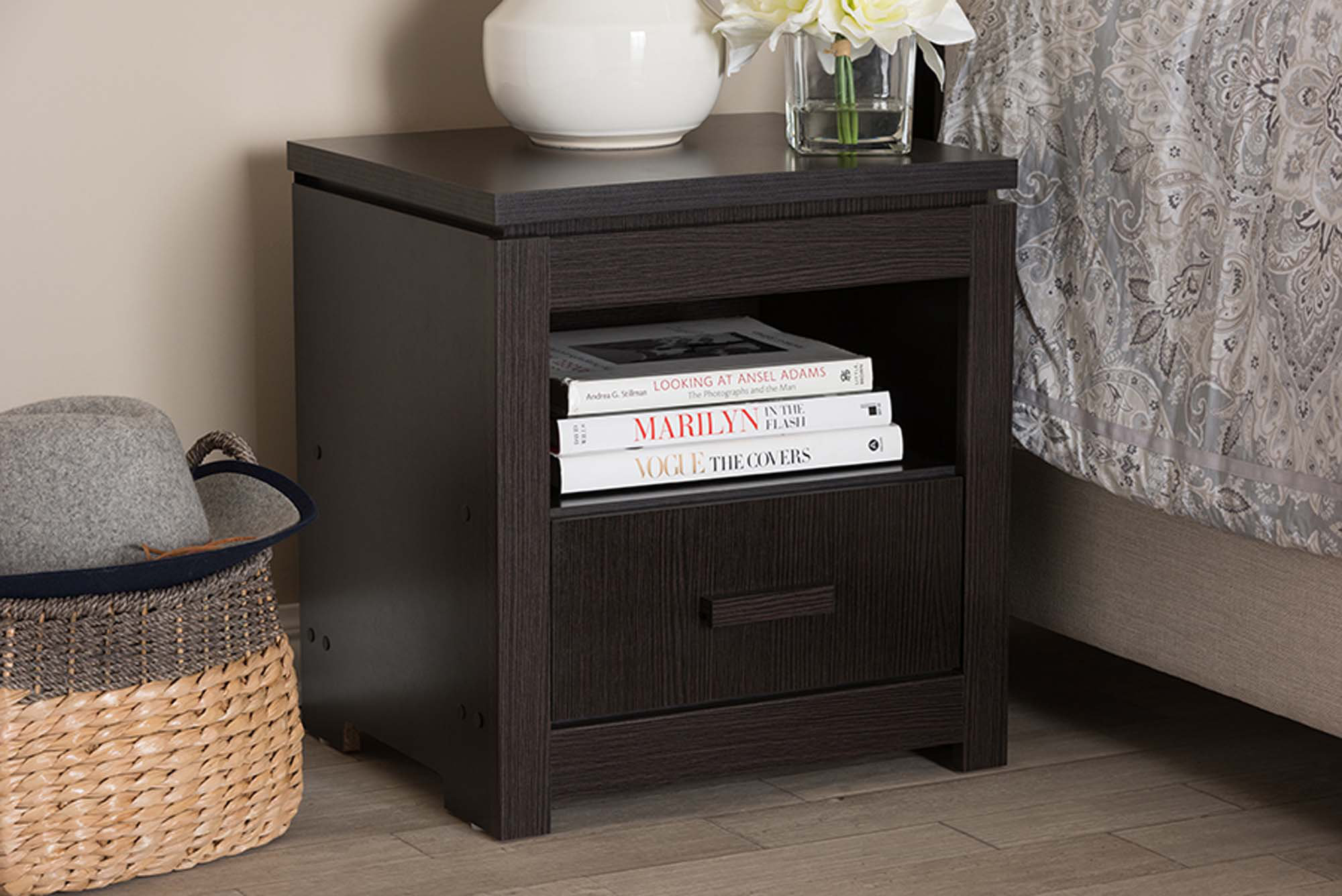 Red Barrel Studio® Naomi Wenge Brown Finished 1-Drawer Nightstand W/One ...