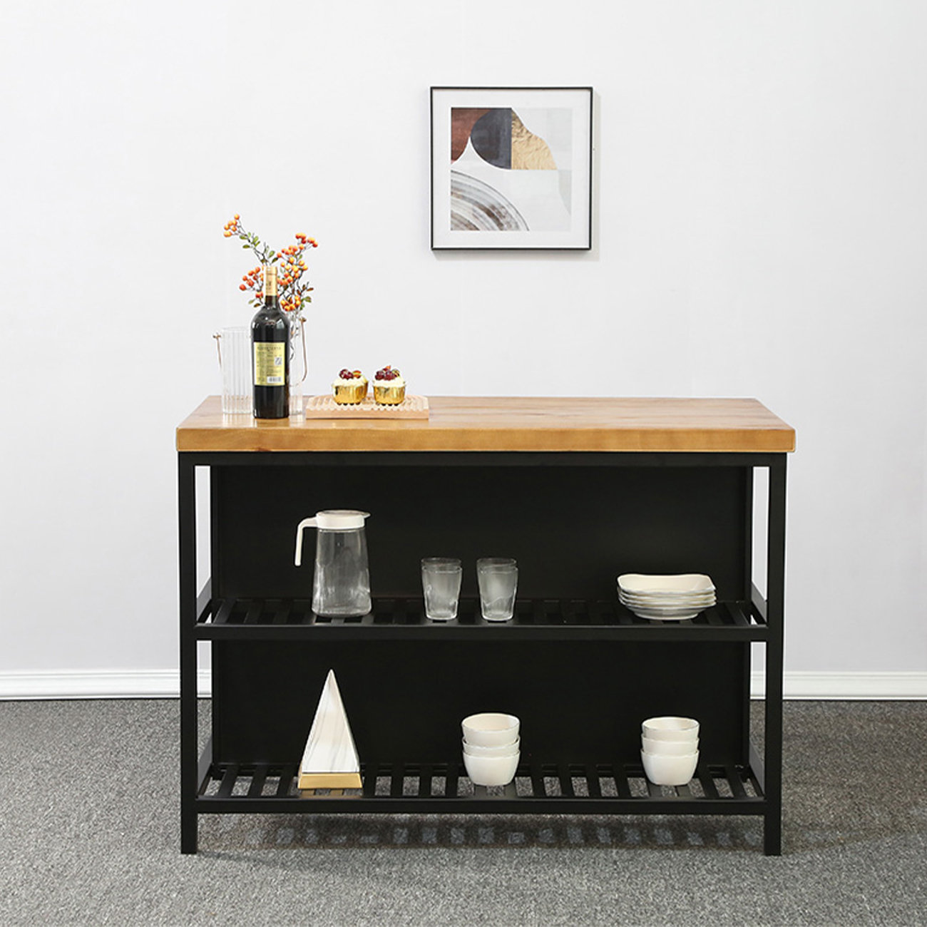 17 Stories Scandinavian Solid Wood Iron Kitchen Island Table - Wayfair ...