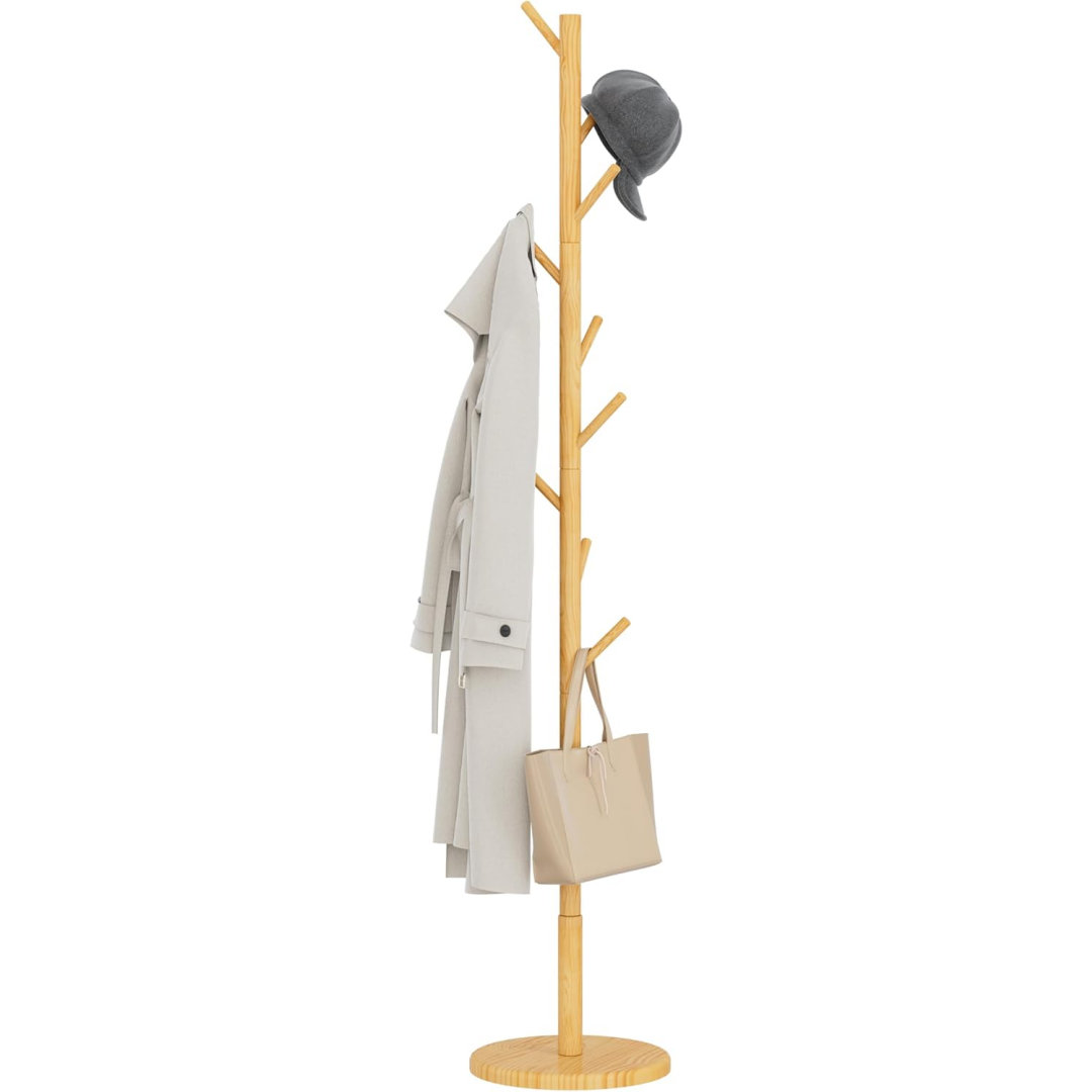 17 Stories Coat Rack Freestanding, Round Coat Rack With 3 Wooden ...