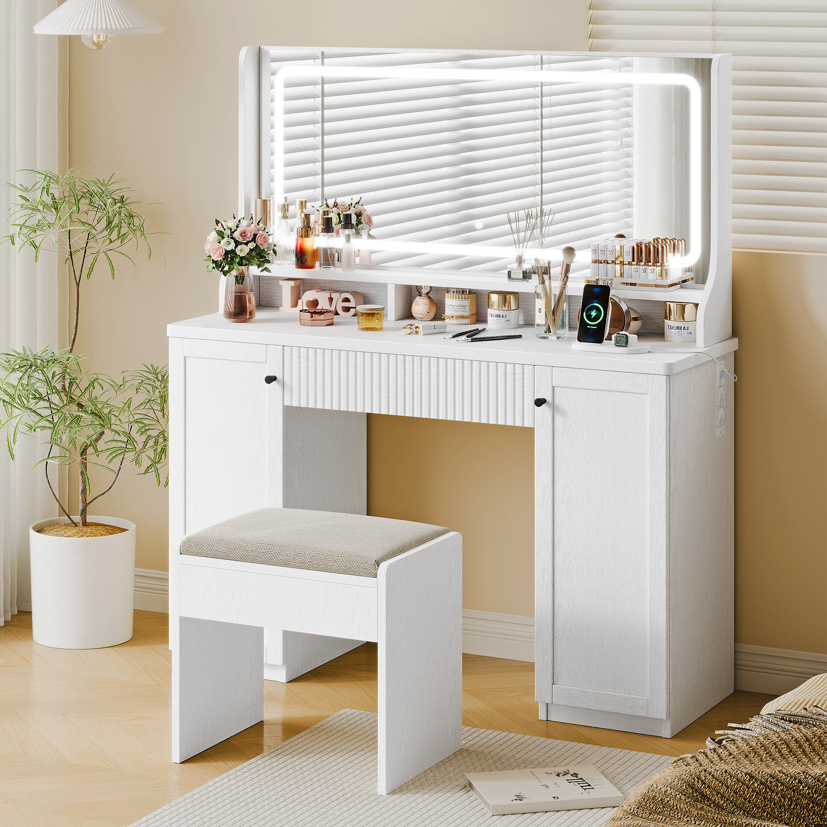 Metro Lane Makeup Vanity Desk With Mirror And Lights Led Makeup Table ...