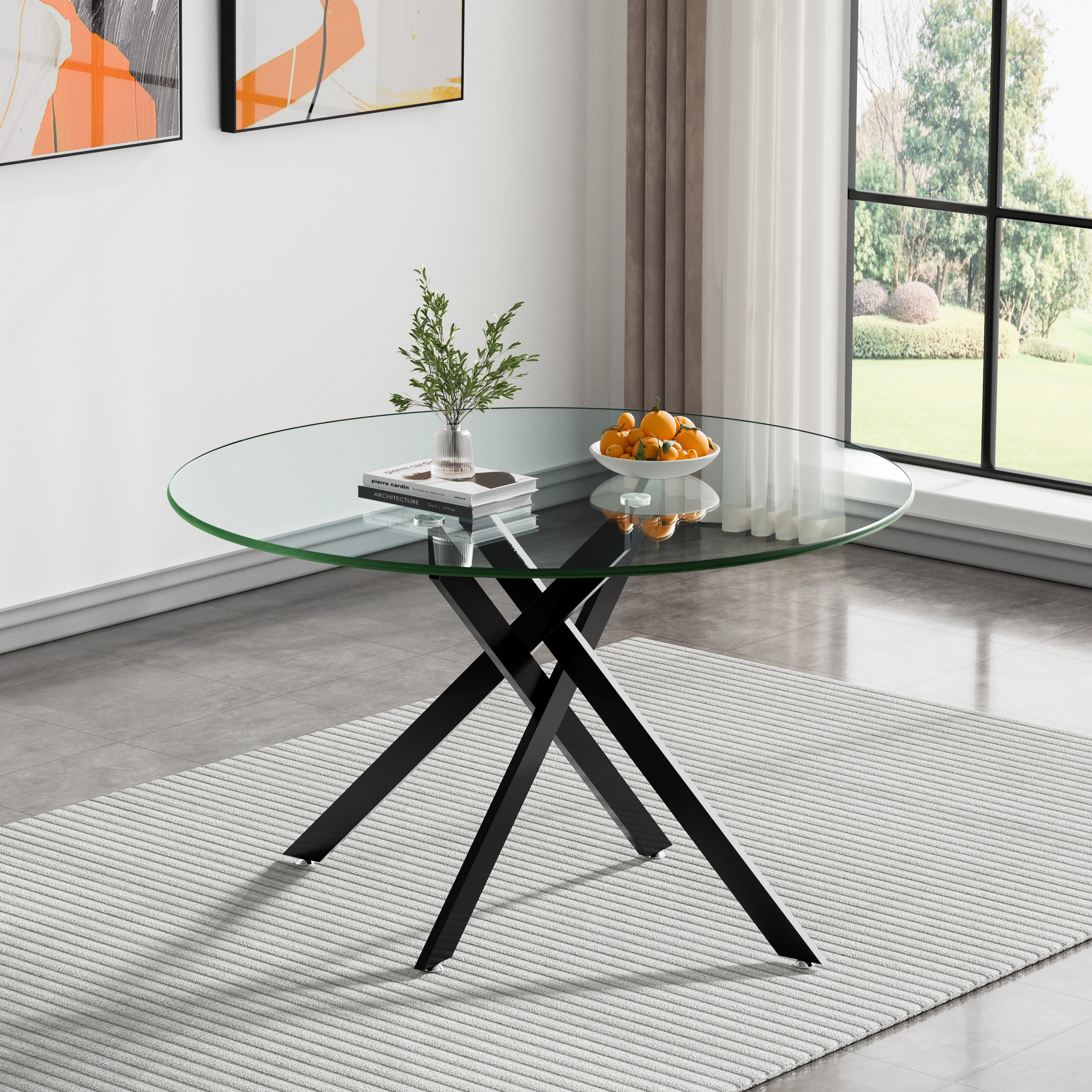 Wrought Studio™ Modern 47" Round Dining Table for 4 6 People, Glass ...