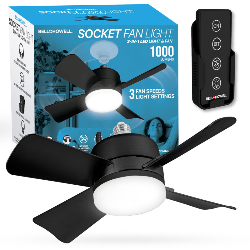 Bell + Howell Socket Fan, Ceiling Fan With 1000 Lumens Warm Light ...