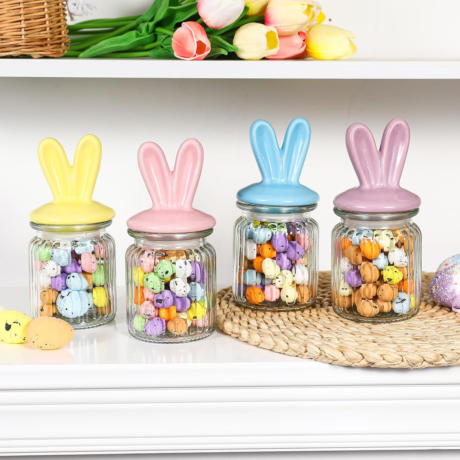 The Holiday Aisle® Easter Decorations- 4 PCS Glass Jars with Ceramic ...