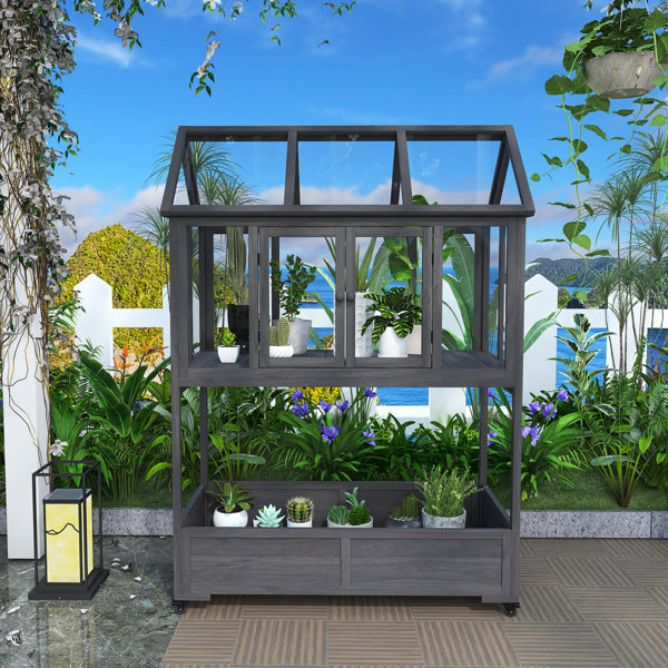 Magic Racks Garden Wood Portable Cold Frame With Movable Wheels Mini ...