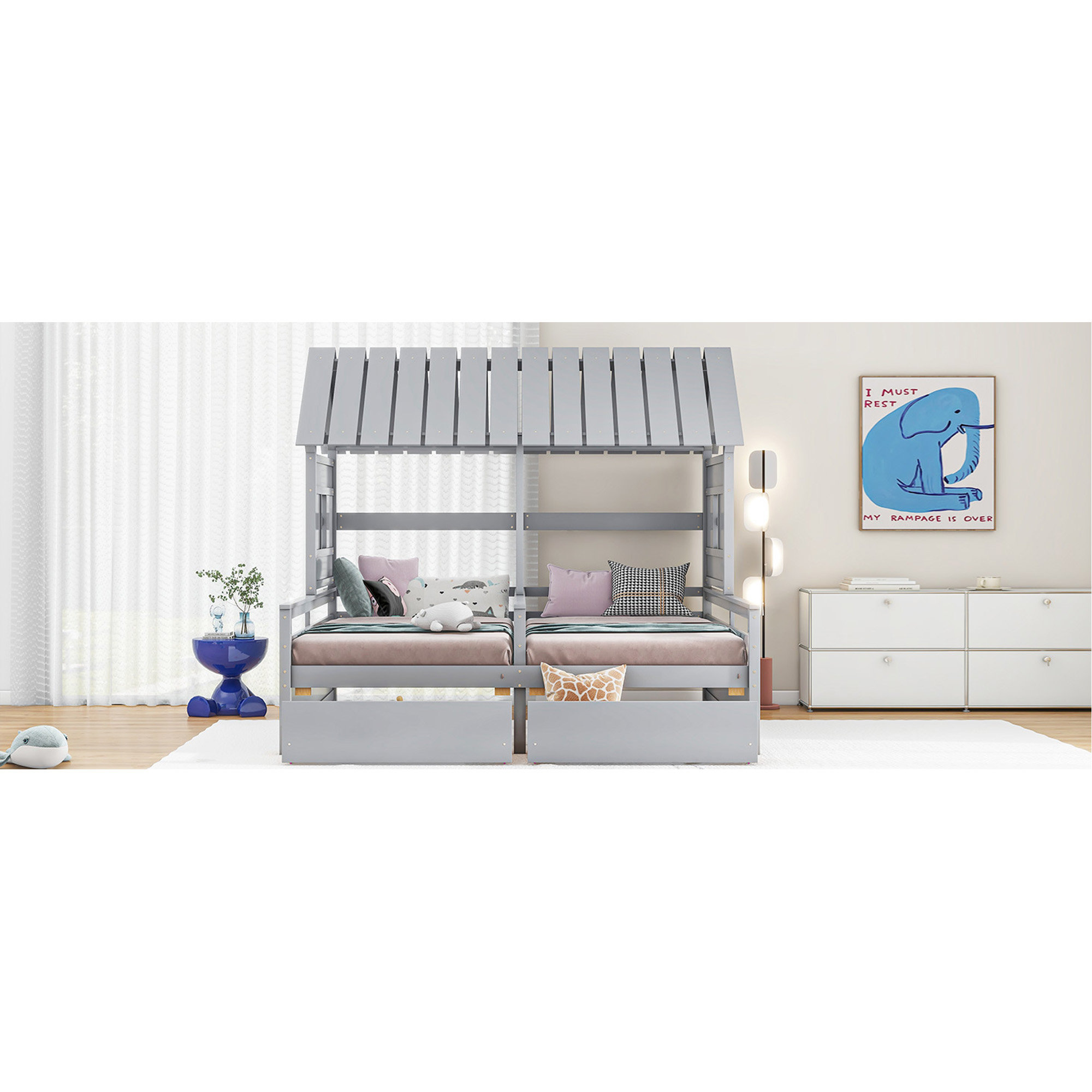 Harper Orchard Twin Size House Platform Beds With Two Drawers For ...