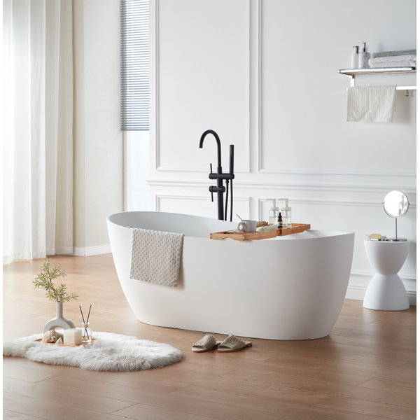 Pensen 63'' x 31.5'' Freestanding Soaking Solid Surface Bathtub | Wayfair