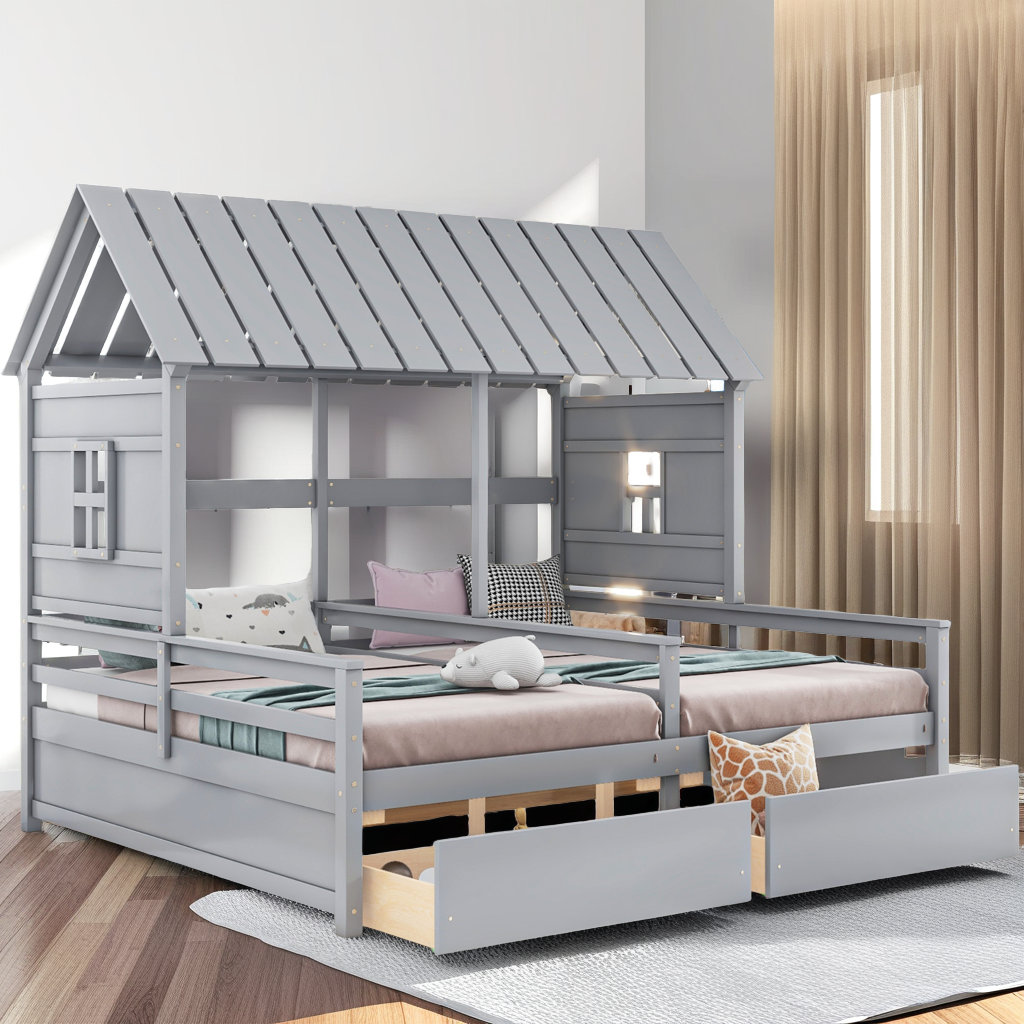 One Allium Way House Roof Platform Beds Side by Side Twin Size Beds ...