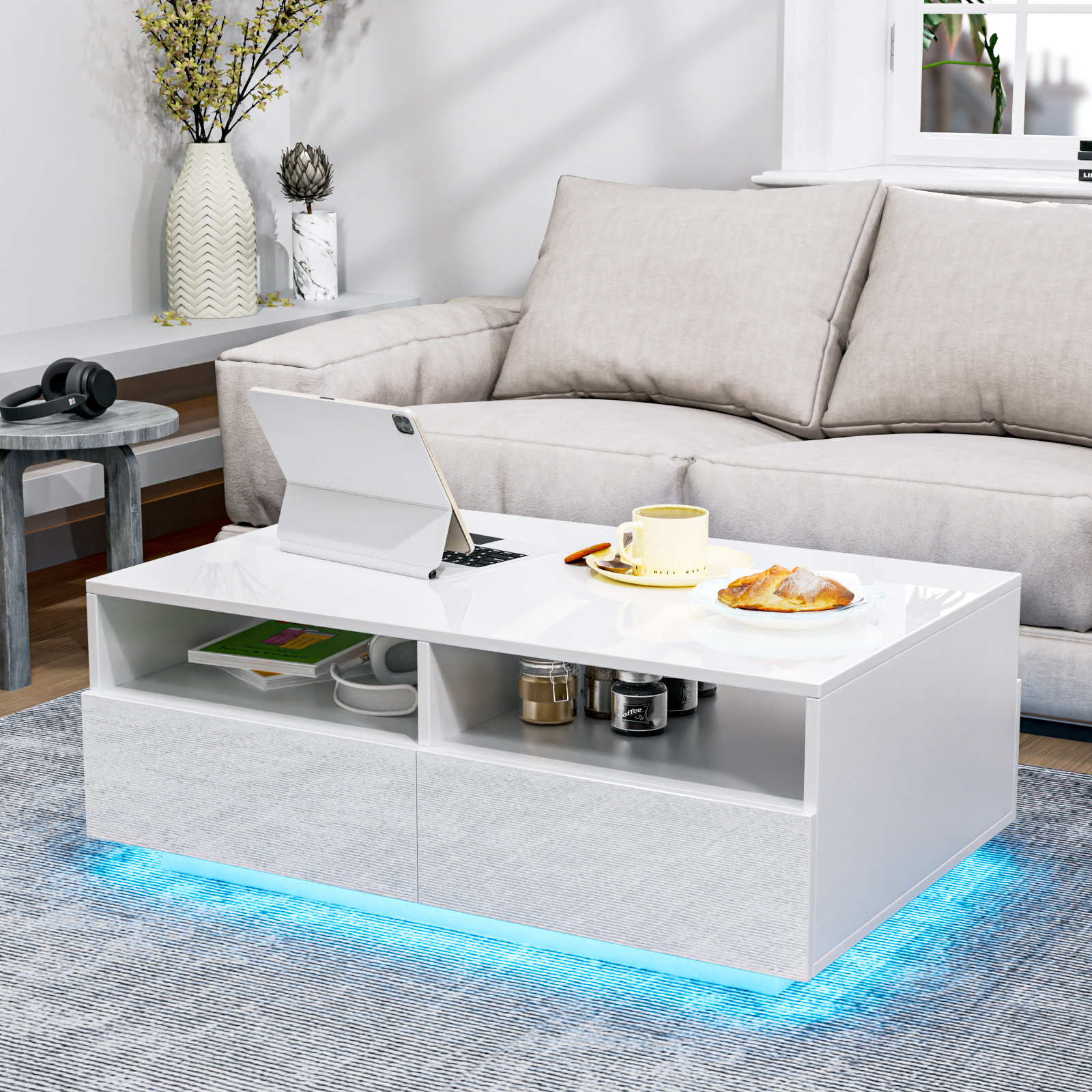 Ivy Bronx Lillien Modern Coffee Table with RGB LED Light Strip ...