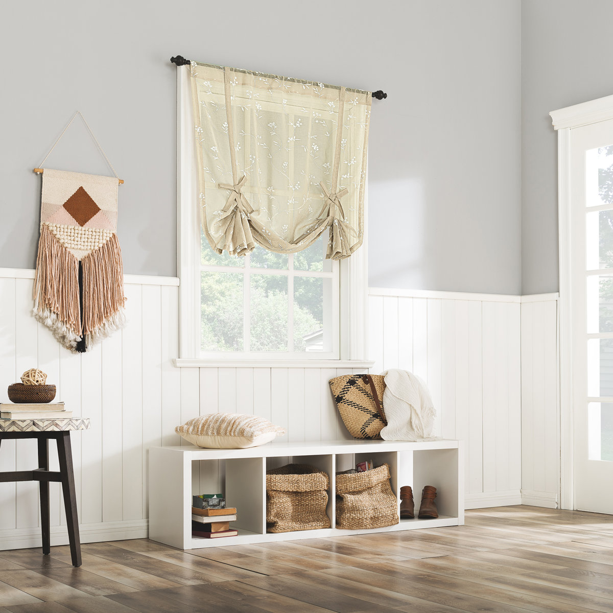 Winston Porter Bridget Embroidered Leaf Rod Pocket Window Tie-up Shade ...