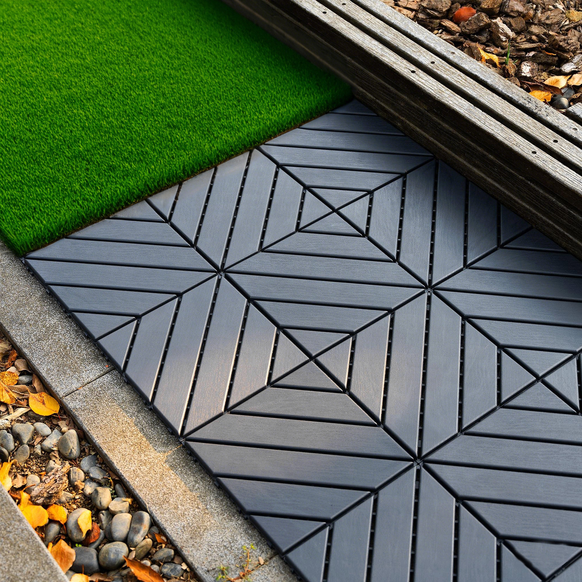 DAPPER DOODLES INC Plastic Interlocking Deck Tiles,44 Pack Patio Deck ...