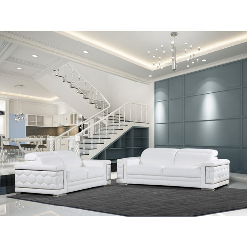 Leather White Living Room Sets You'll Love | Wayfair