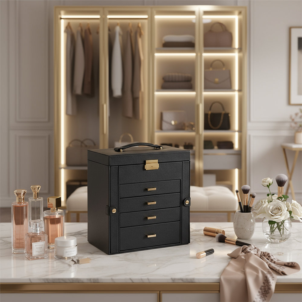 Latitude Run® Large Lockable Jewellery Organizer With Mirror, Synthetic ...