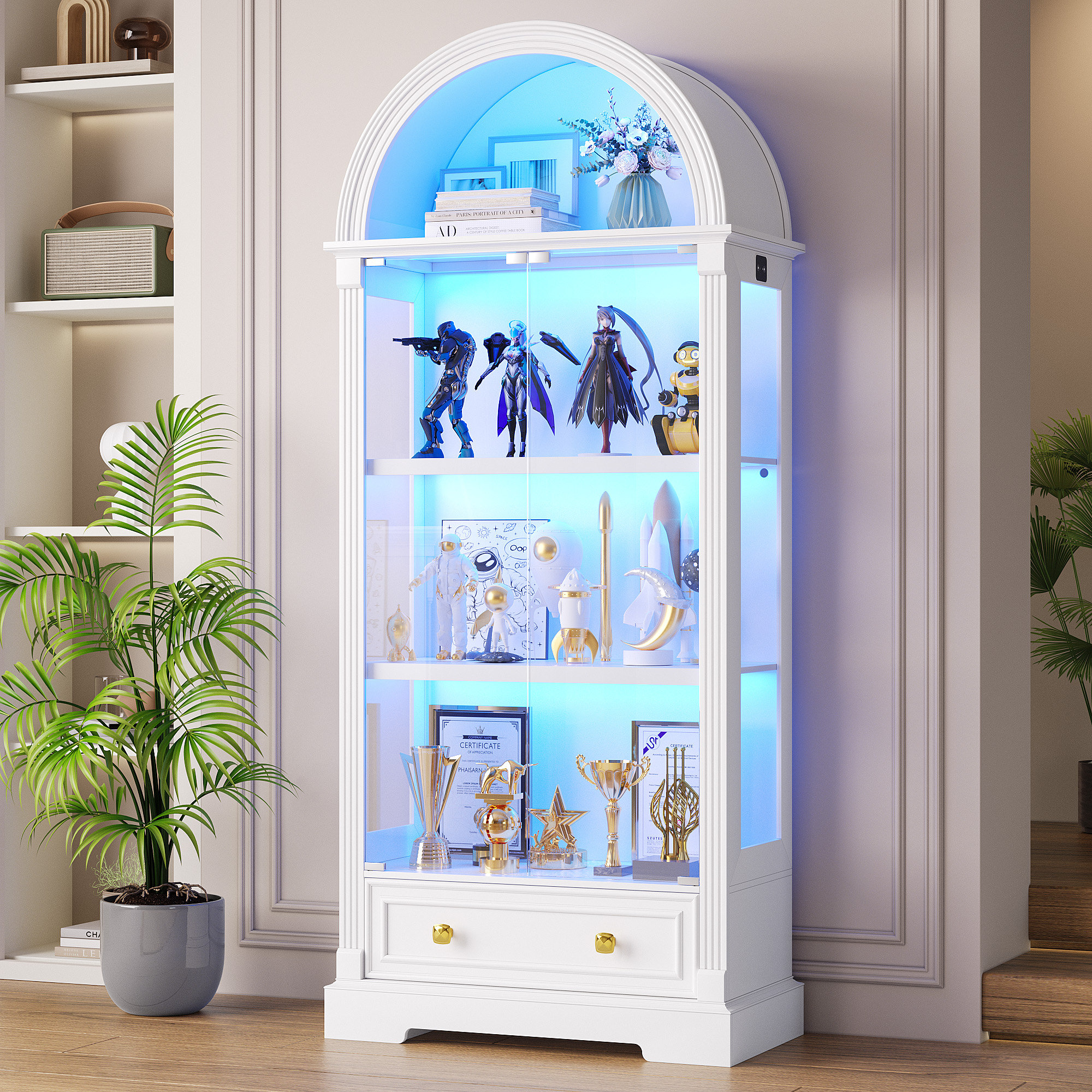 Wrought Studio™ Arched Display Cabinet With Led Light & Reviews | Wayfair