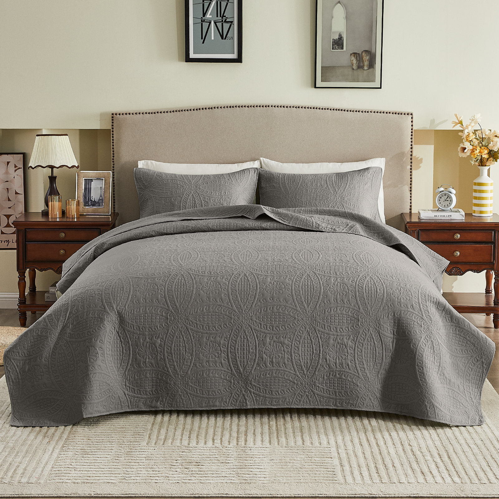 Teler Microfiber Quilt Bedding Set, 3 Piece Soft Lightweight Coverlet ...