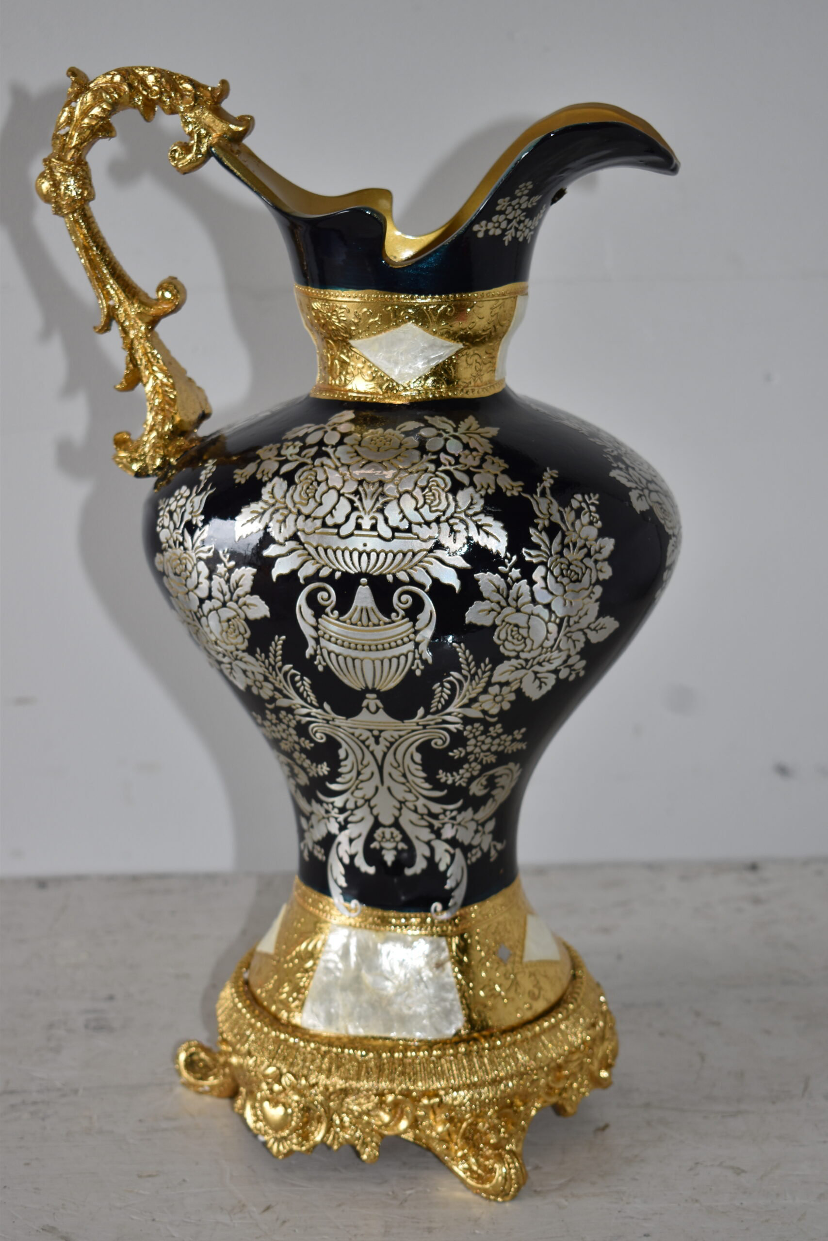 Rosdorf Park Fermen Black and Silver Rounded Hydria Resin Vase Size: 11 ...