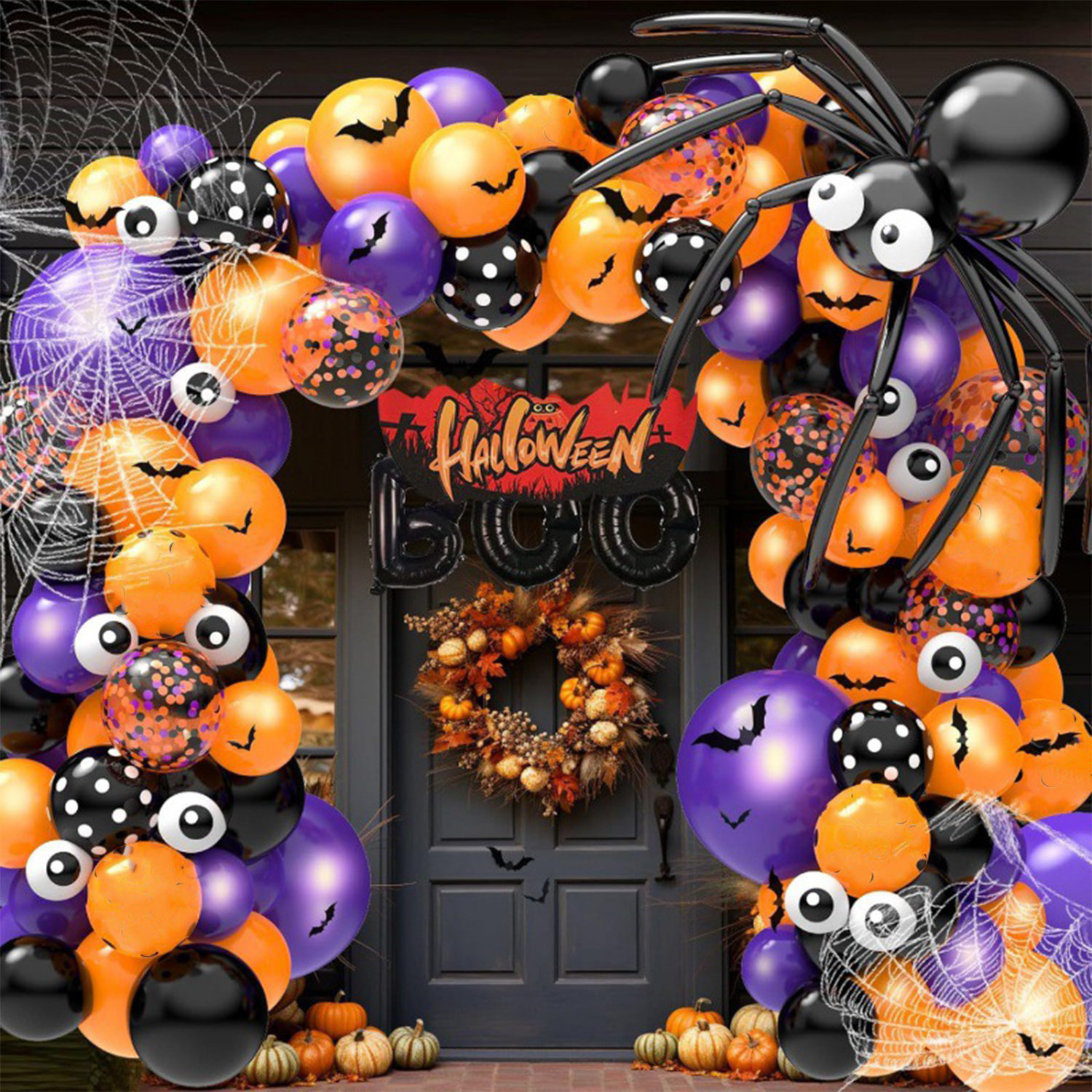 The Holiday Aisle® 153PCS Halloween Balloon Garland Arch Kit Black ...