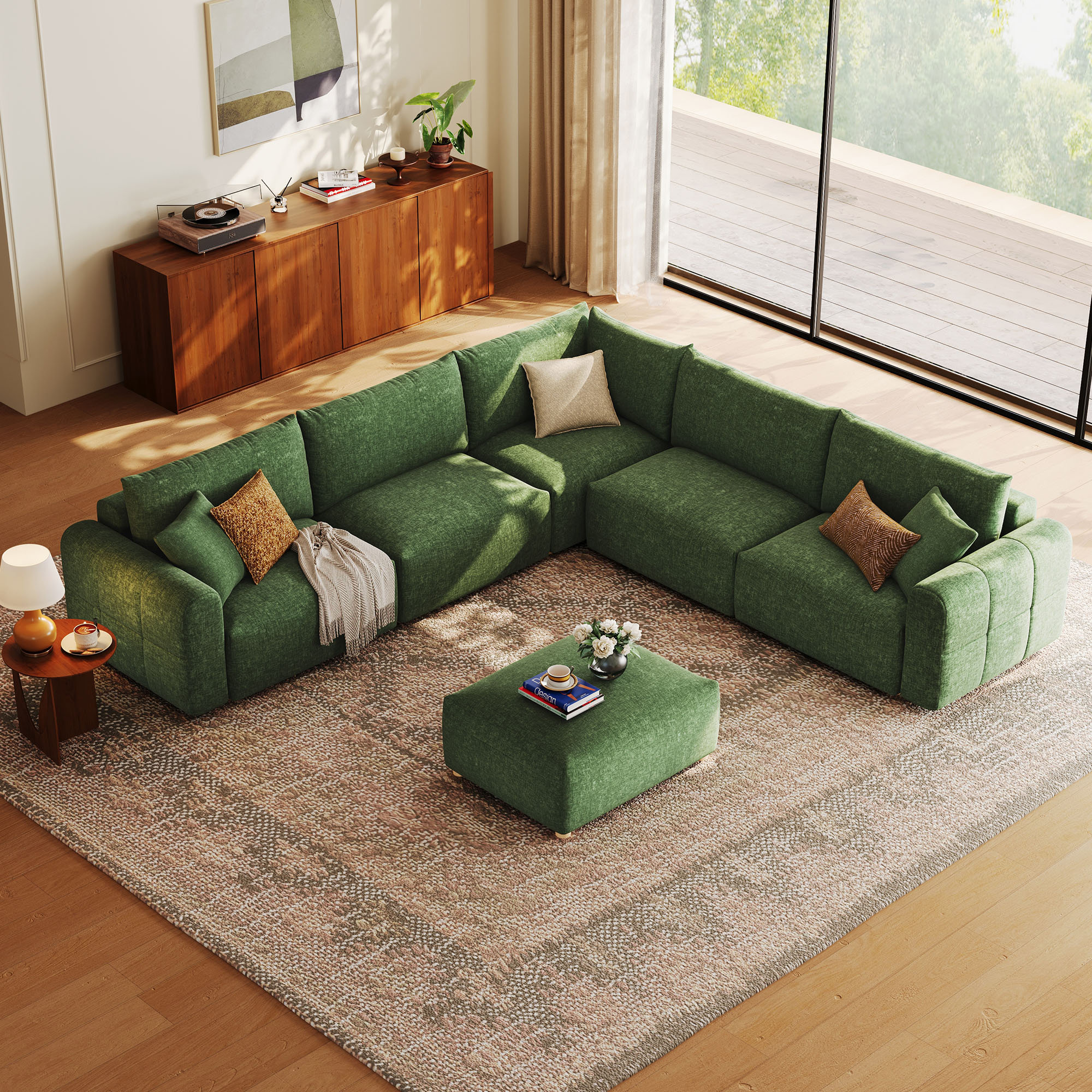 Ebern Designs Perrault Oversize Chenille Sectional Sofa With Solid Wood ...