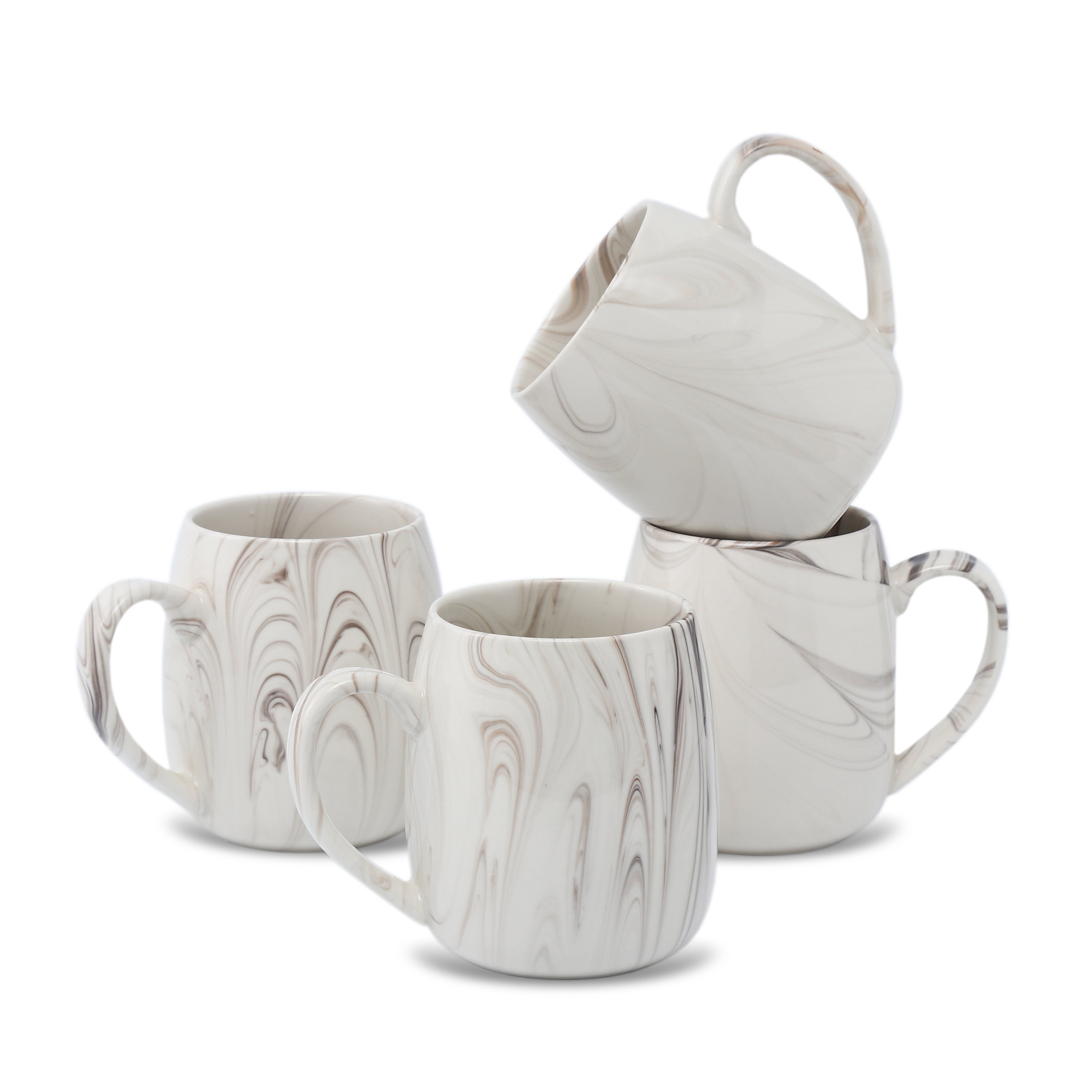 Lorren Home Trends Marble Swirl Pattern Stoneware Coffee Mugs, Brown ...