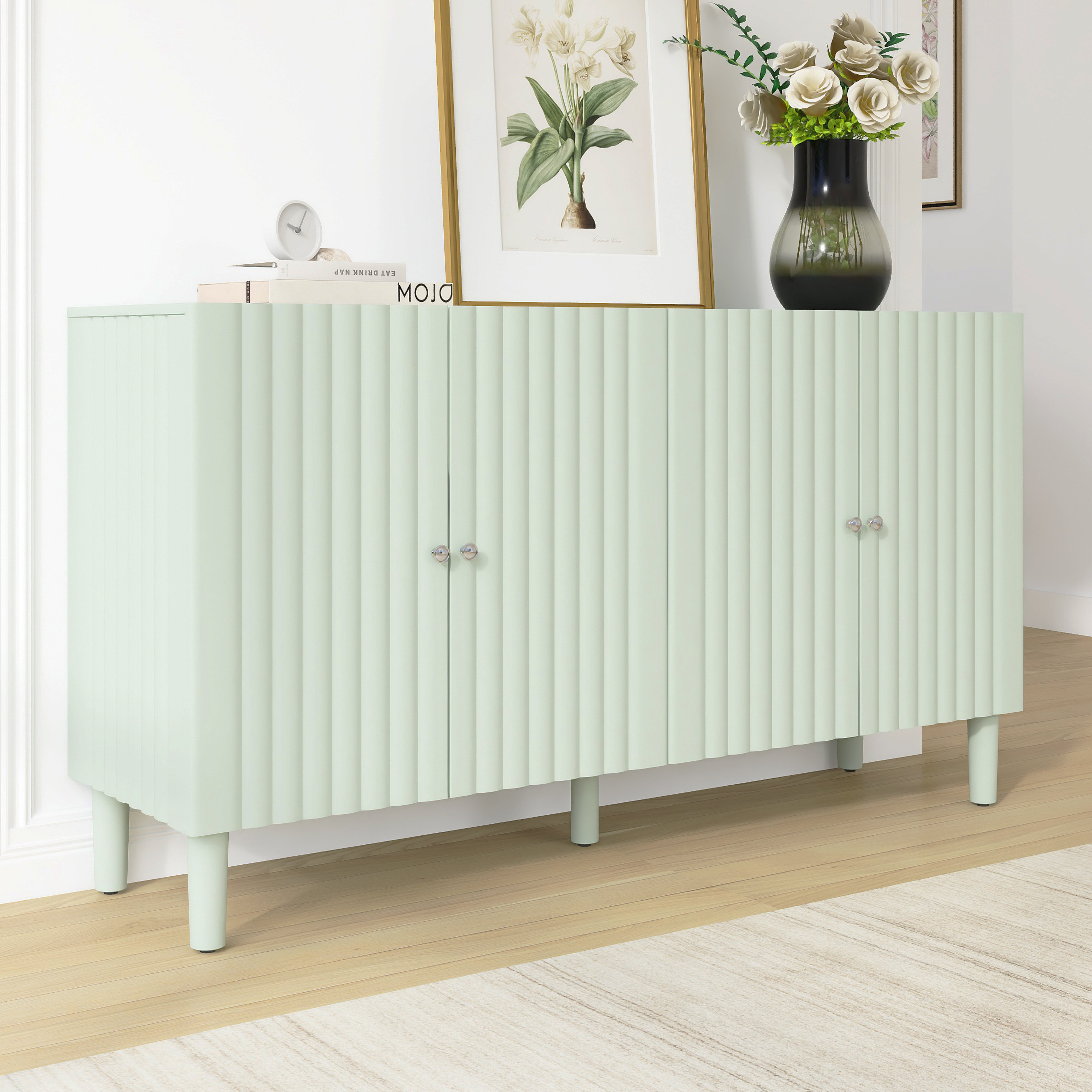 Ebern Designs Elegant Four-Door Sideboard With Wavy Pattern Doors ...
